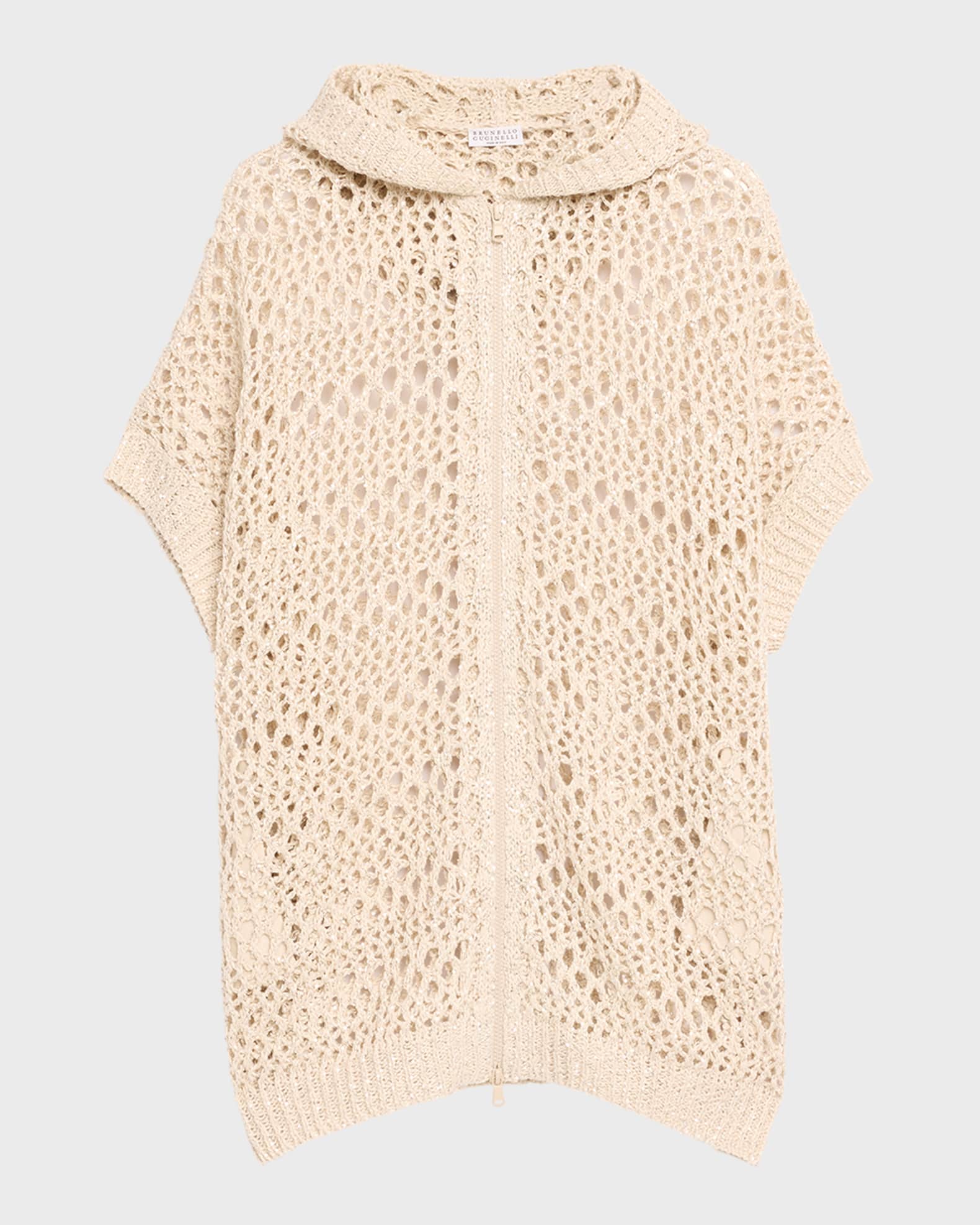 Brunello Cucinelli Open-Weave Knit Sweater Coat with Paillette Detail ...