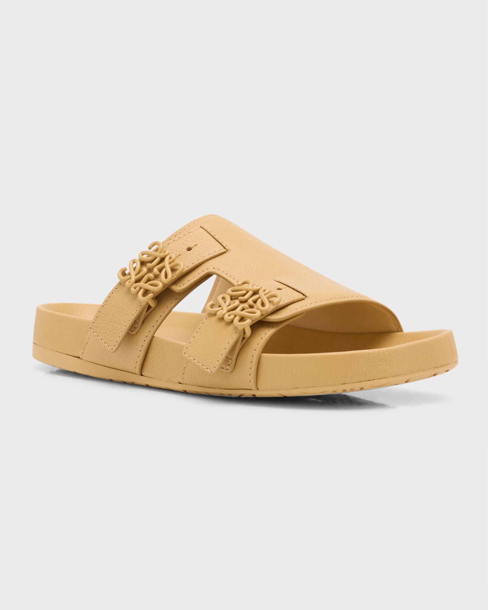 Loewe Ease Leather Dual-Buckle Slide Sandals | Neiman Marcus