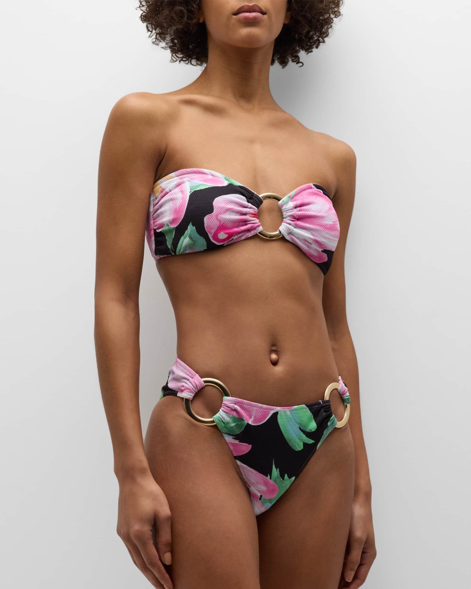 Alexandra Miro Winter Floral Tanga Ring Bikini Bottoms | Neiman Marcus