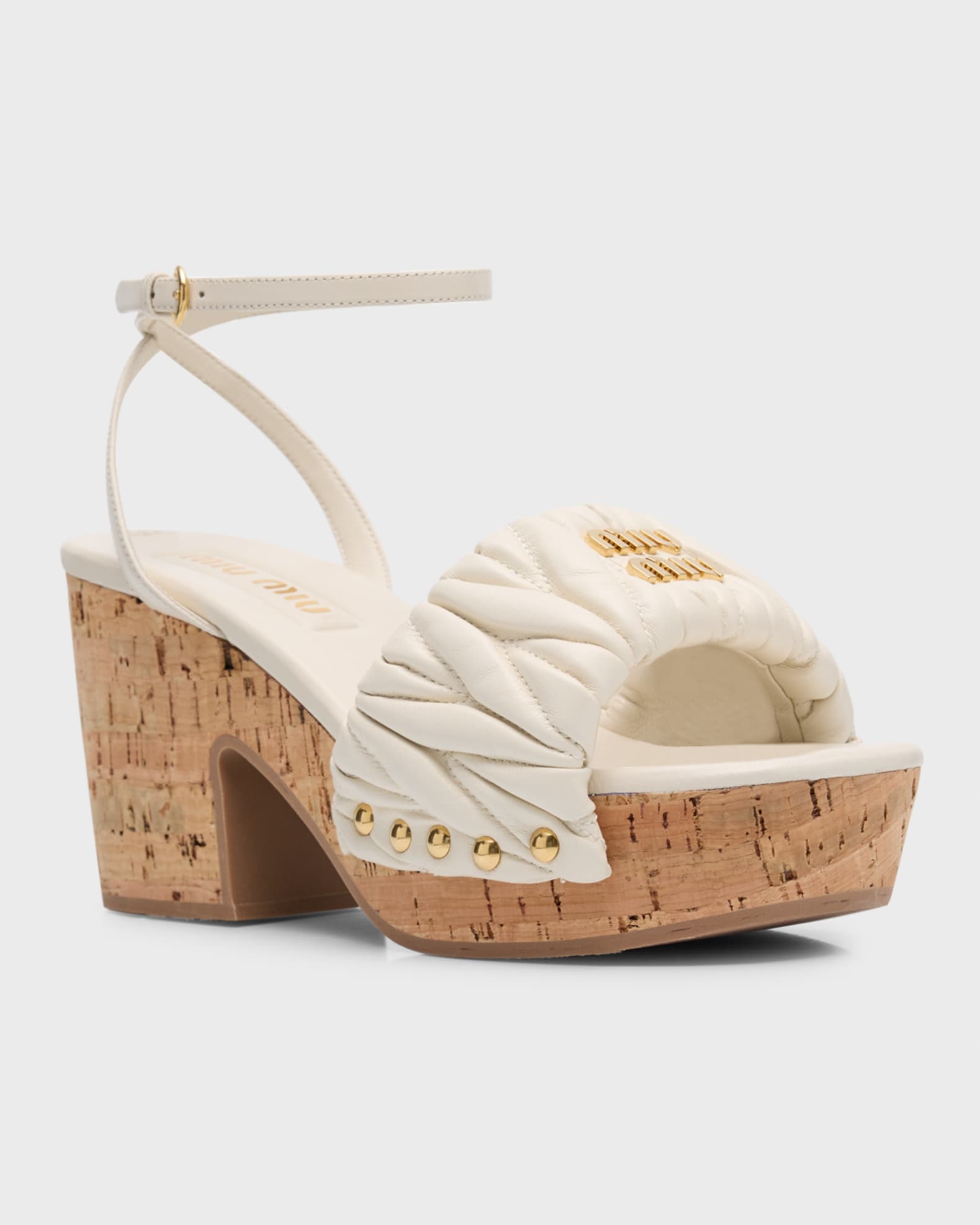 Miu Miu Quilted Leather Ankle-Strap Platform Sandals | Neiman Marcus