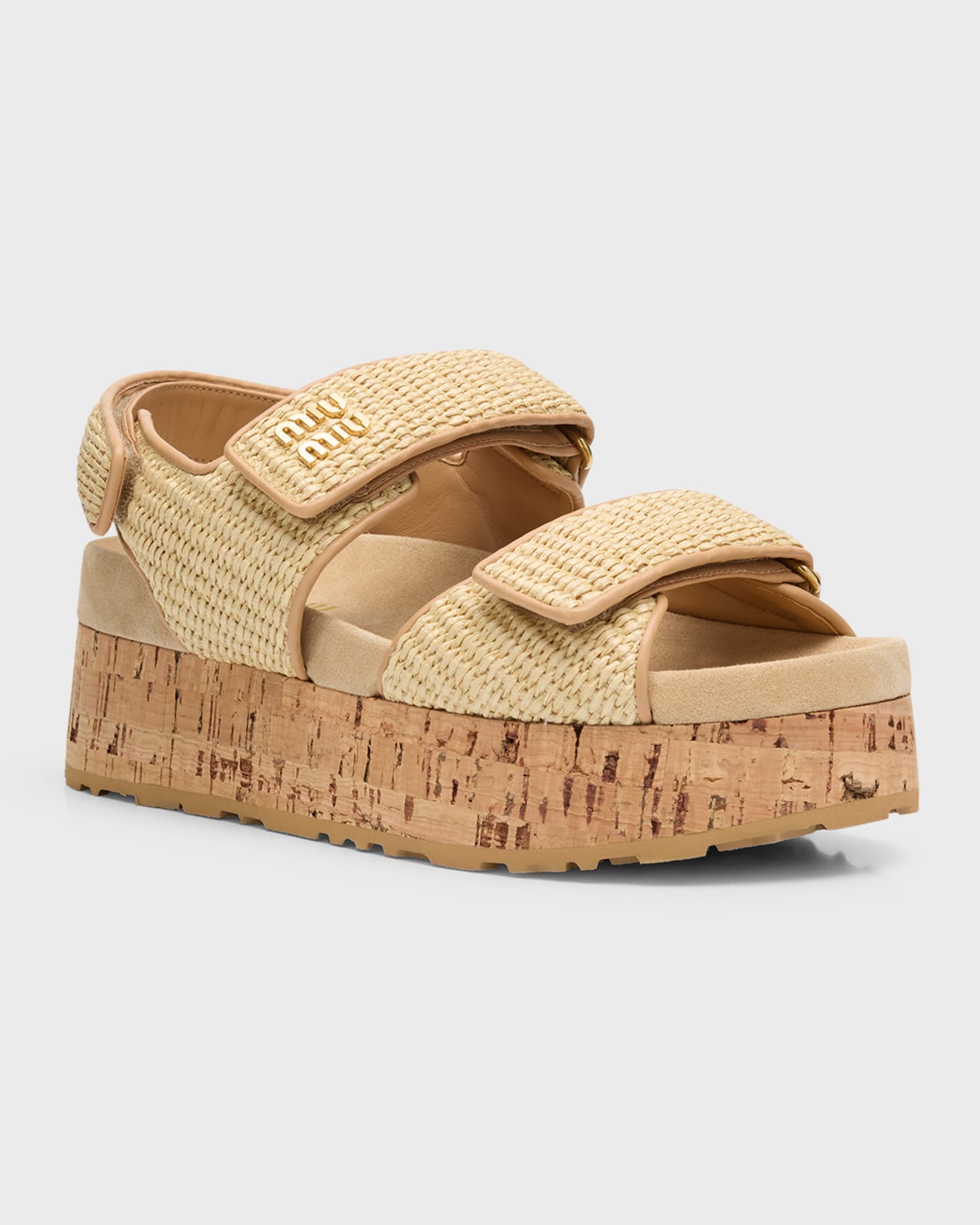 Miu Miu Raffia Dual-Grip Slingback Platform Sandals | Neiman Marcus