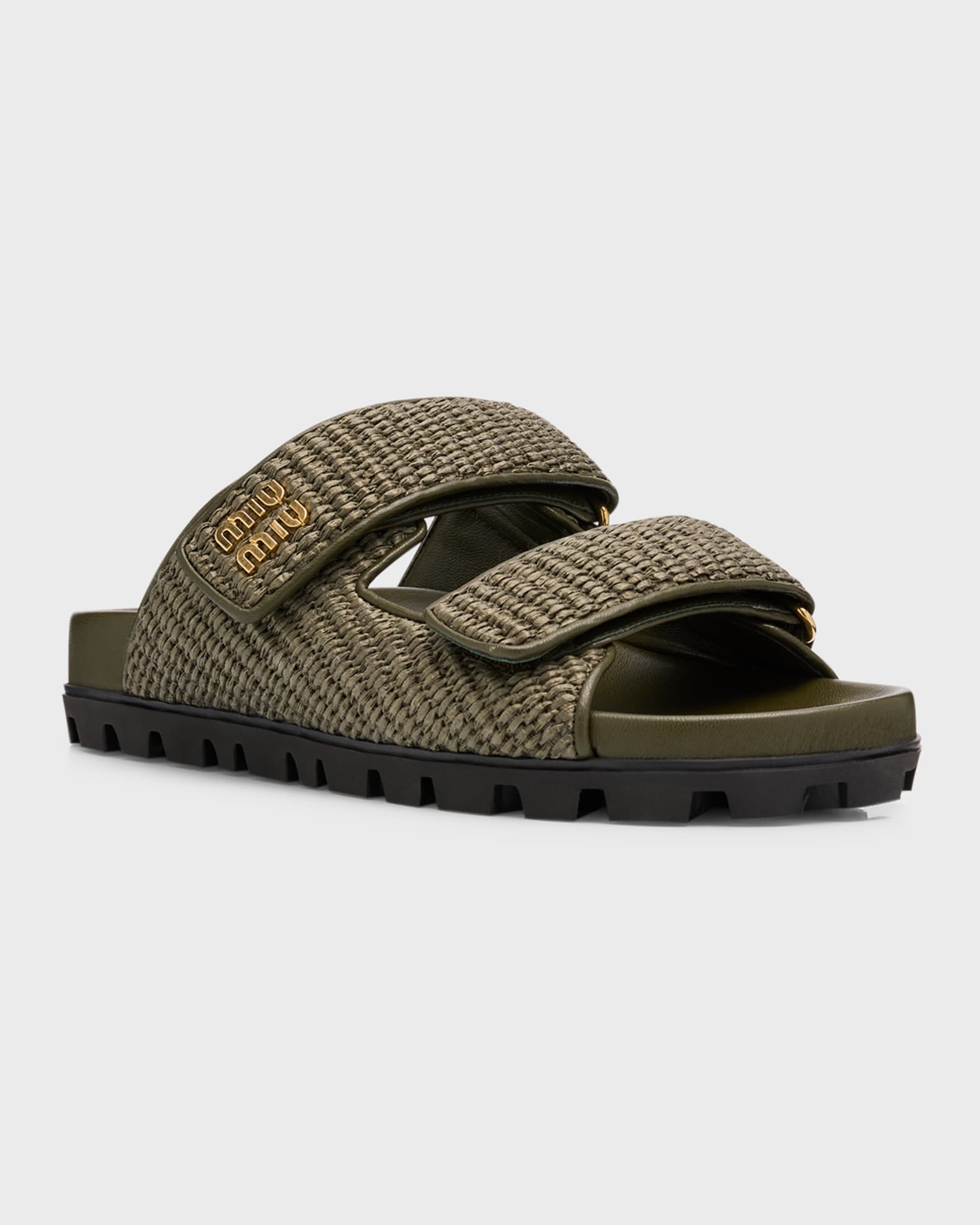 Miu Miu Raffia Dual-Grip Comfort Sandals | Neiman Marcus