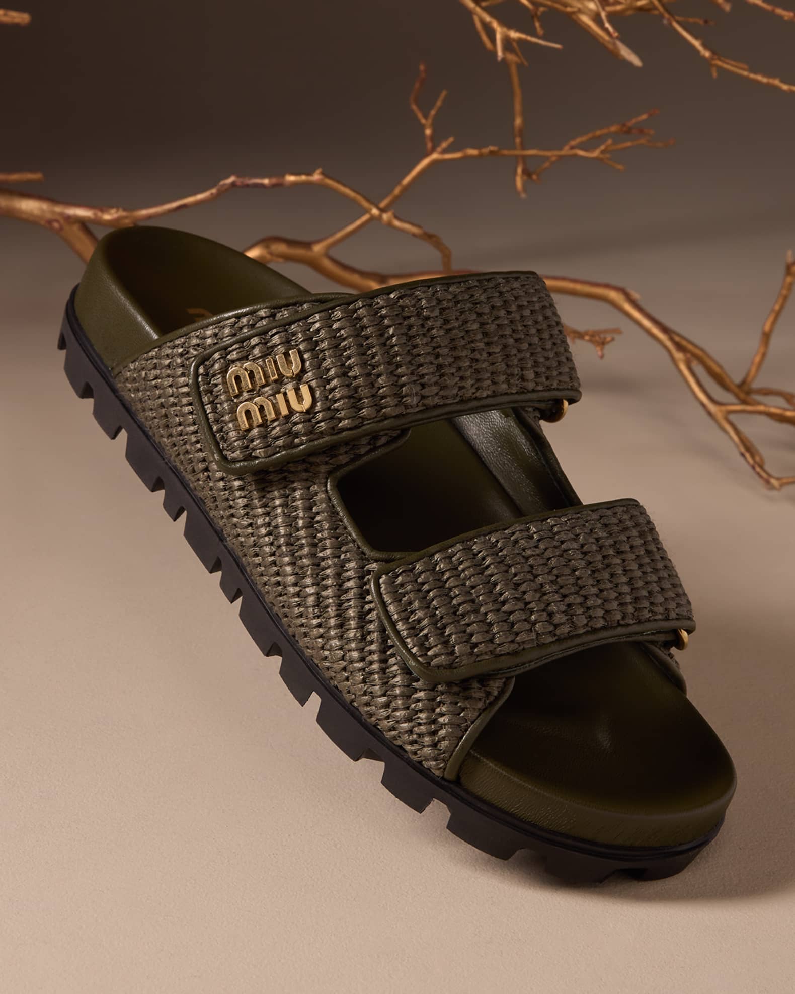 Miu Miu Raffia Dual-Grip Comfort Sandals | Neiman Marcus