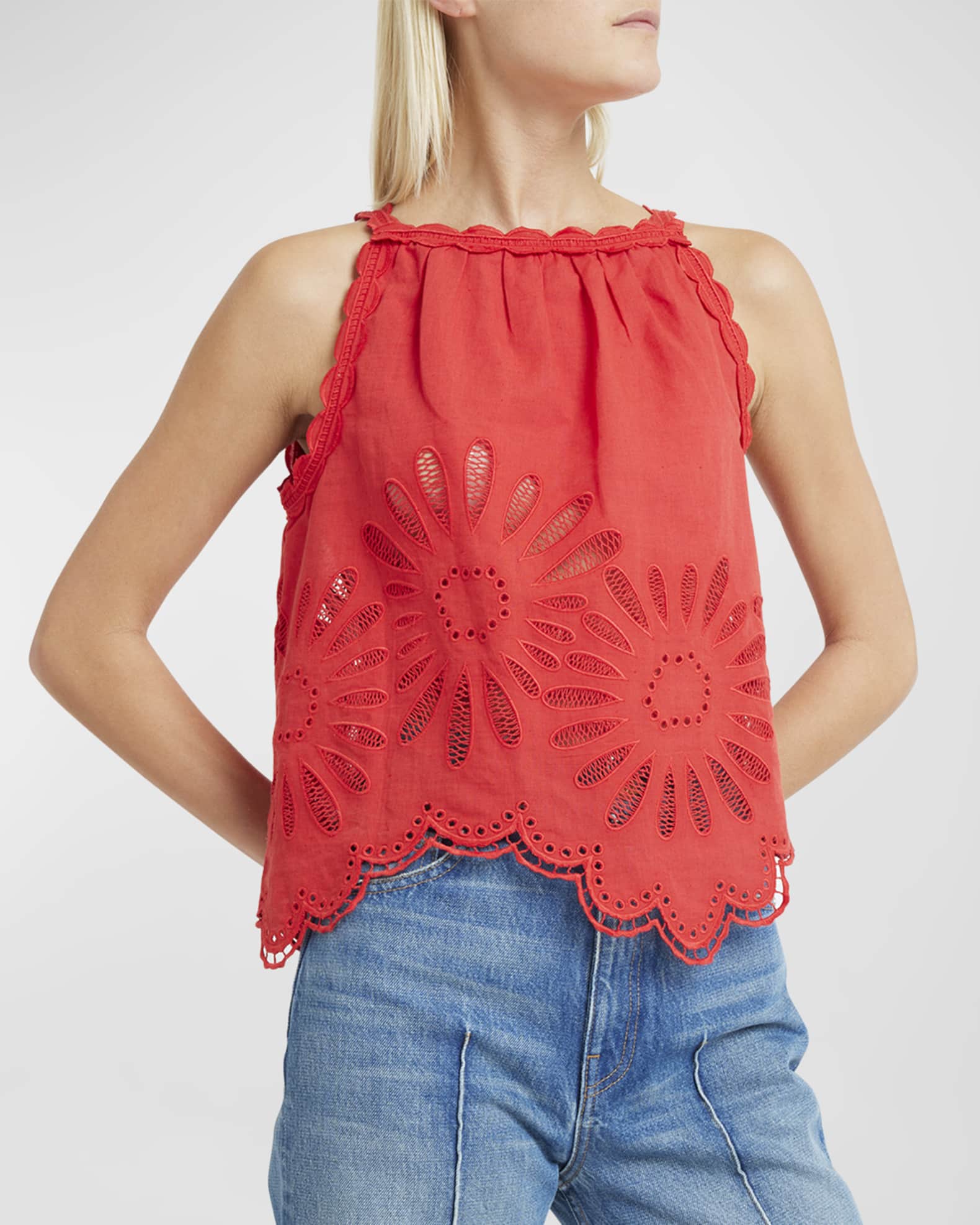 Ulla Johnson Jolie Floral Embroidered Linen Cotton Halter Top | Neiman ...
