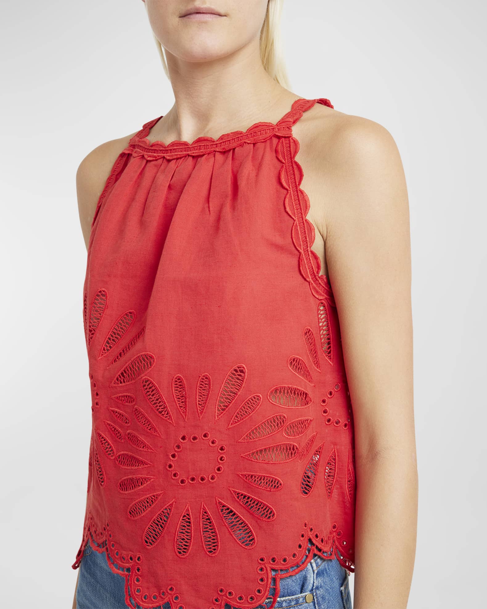 Ulla Johnson Jolie Floral Embroidered Linen Cotton Halter Top | Neiman ...