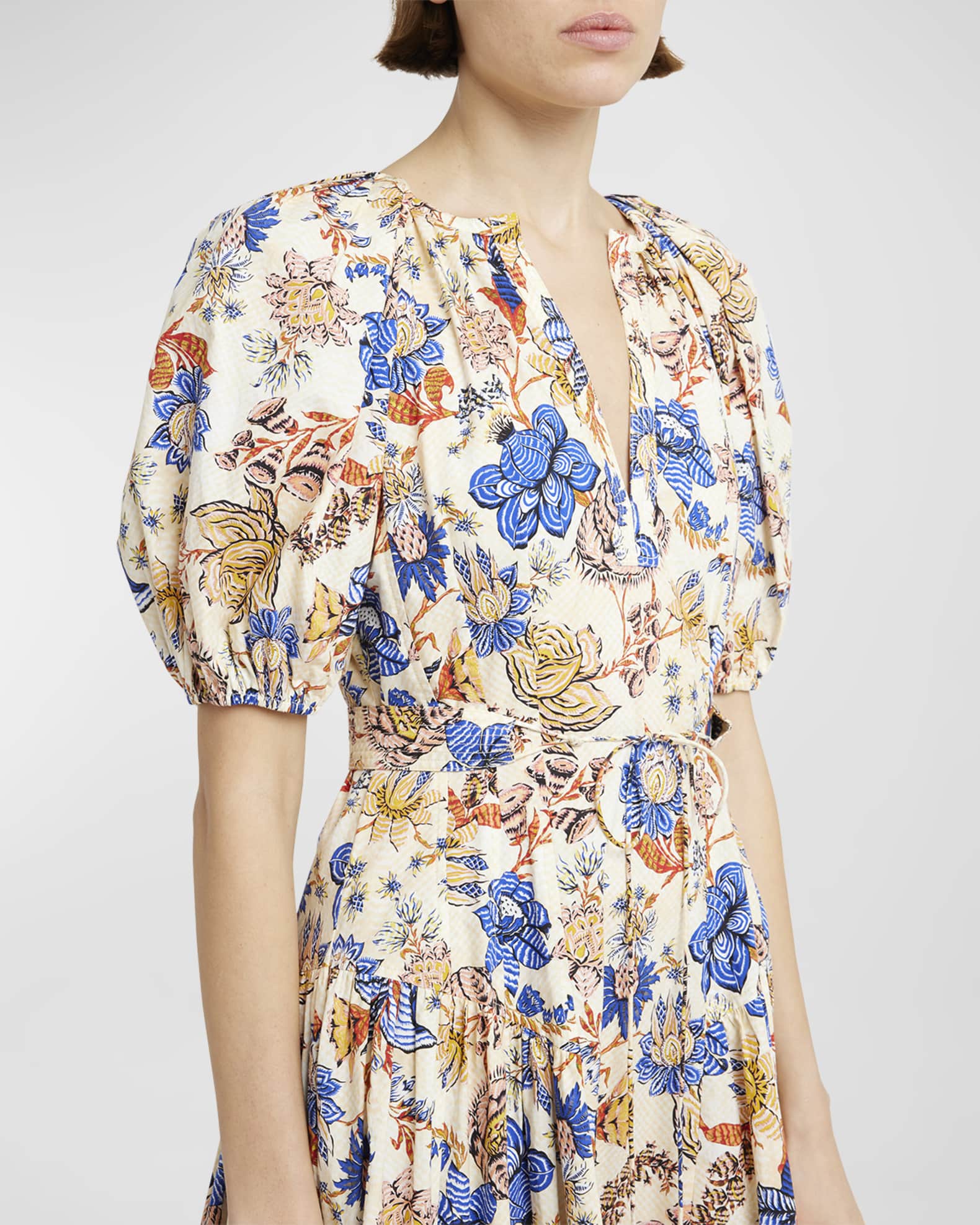 Ulla Johnson Carina Floral Cotton Poplin Puff-Sleeve Midi Dress ...