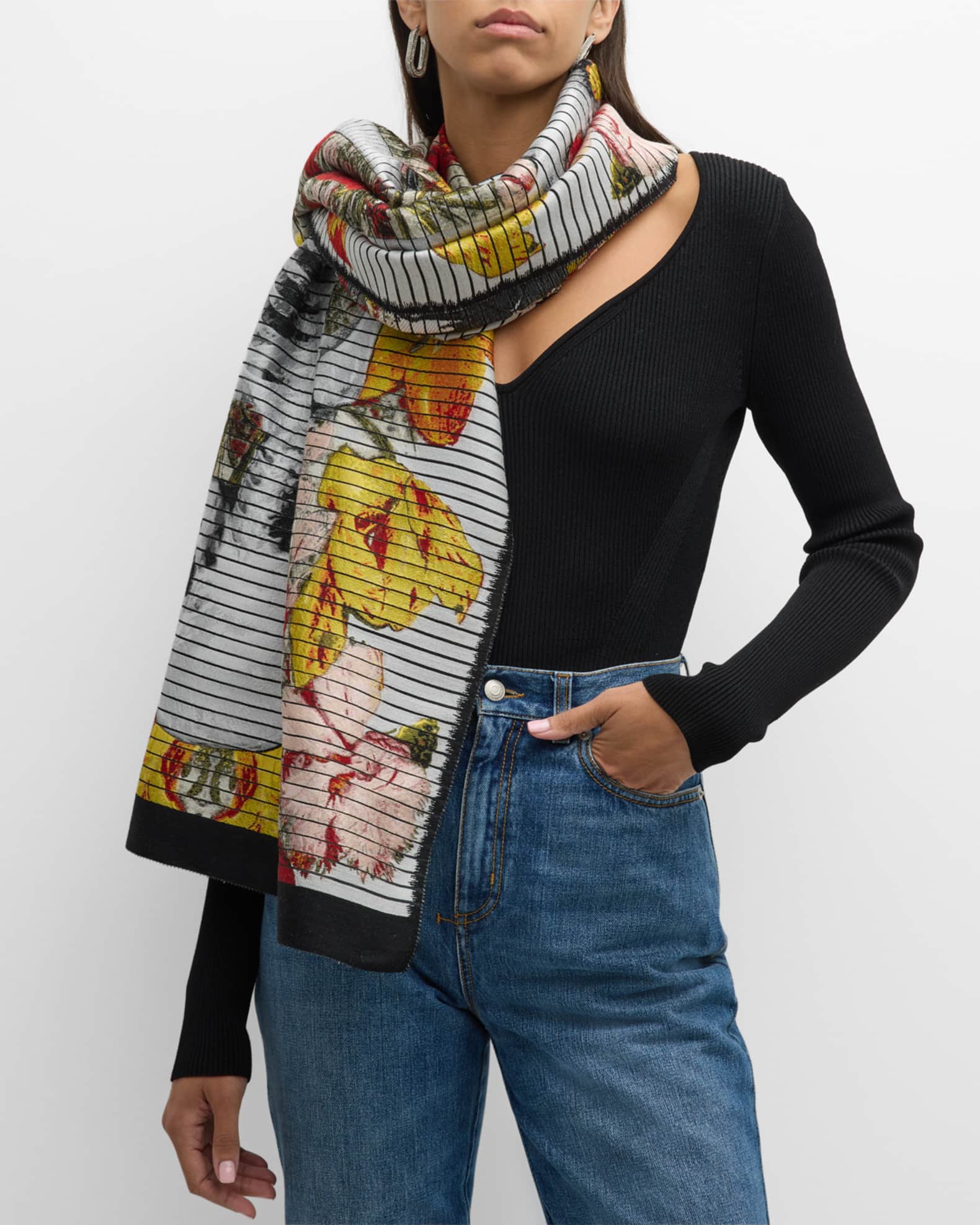 Alexander McQueen Sliced Skeleton Wool-Blend Scarf | Neiman Marcus