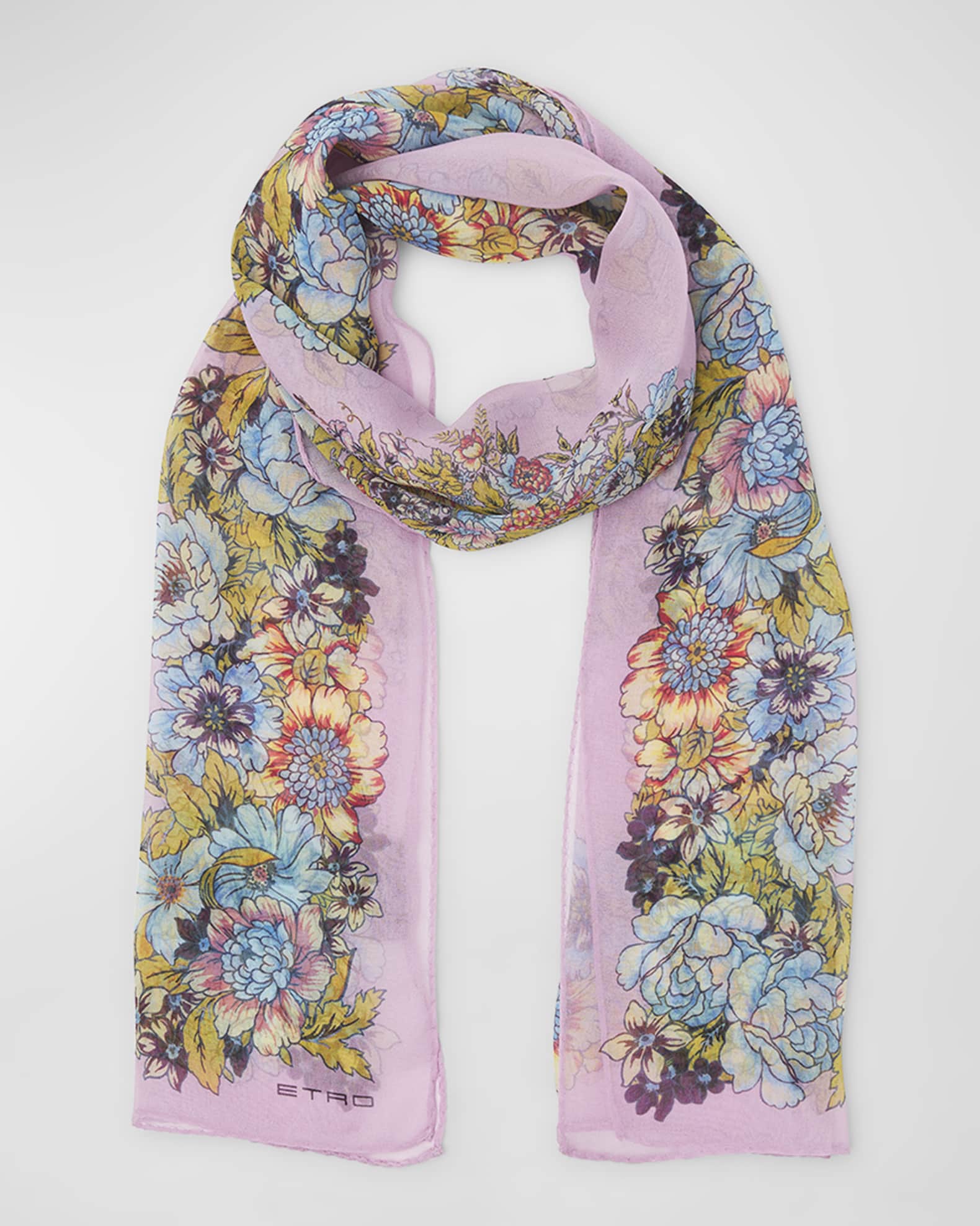 Etro Pink Floral Silk Scarf | Neiman Marcus