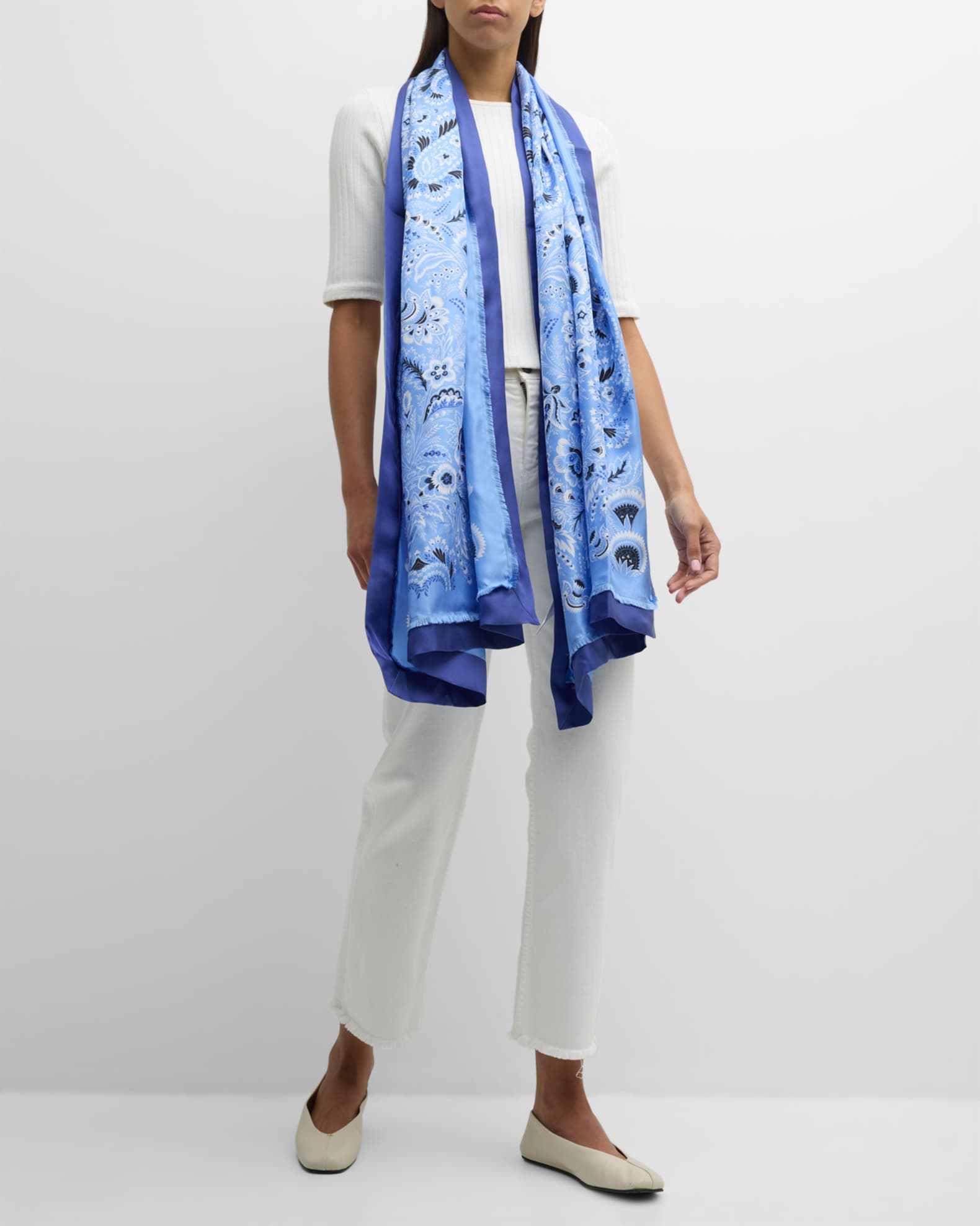 Etro Floral Fringe Silk Scarf | Neiman Marcus