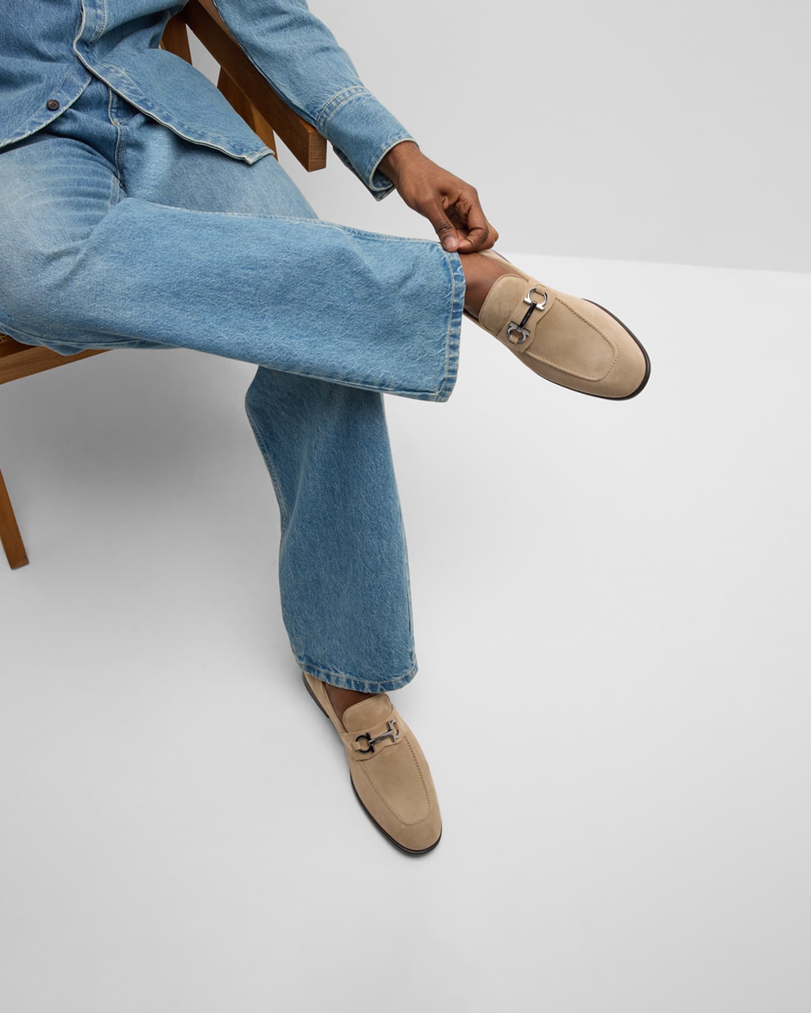 Ferragamo Men's Foster Gancini Suede Bit Loafers | Neiman Marcus