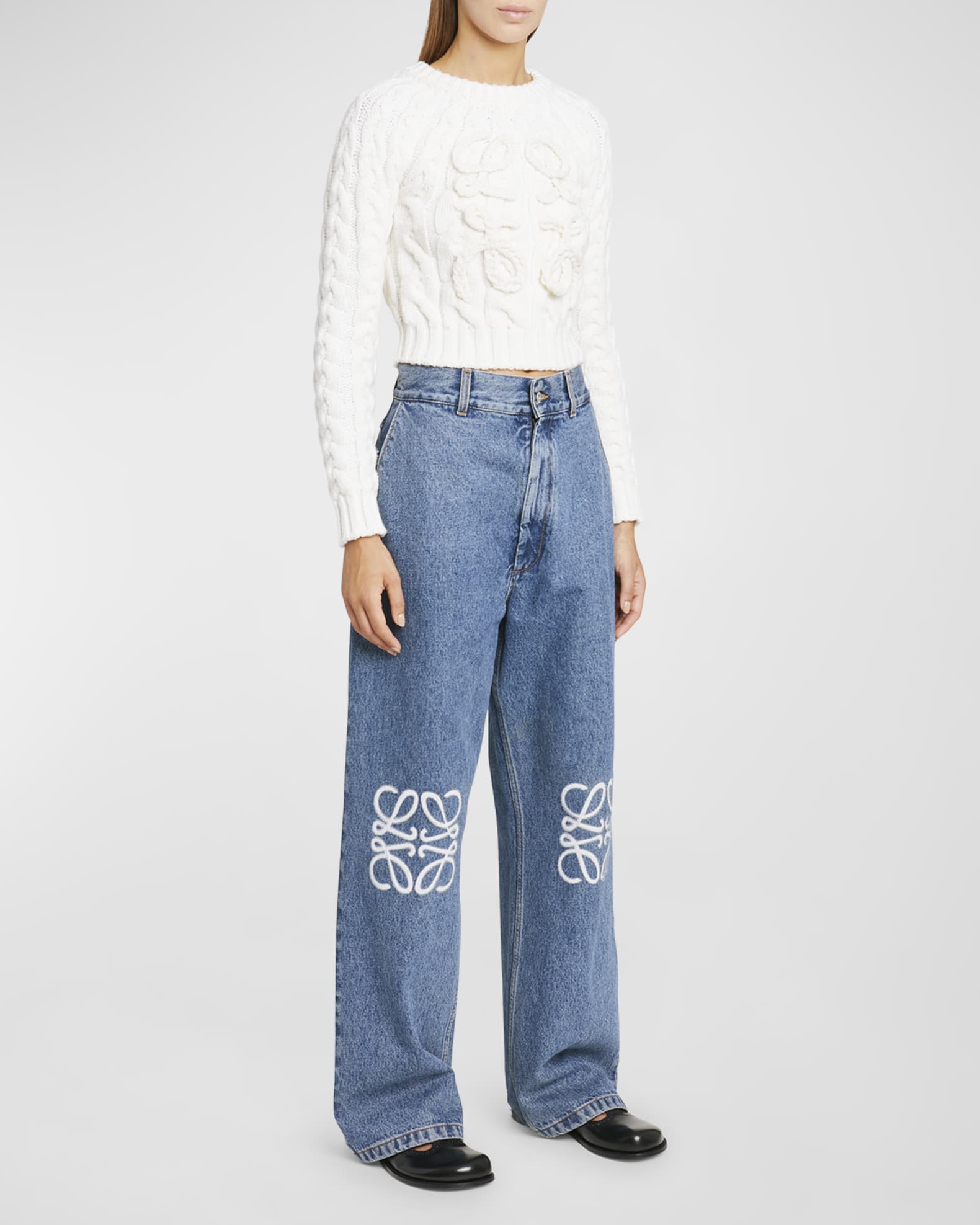 Loewe Fisherman Cable-Knit Sweater with Anagram Detail | Neiman Marcus