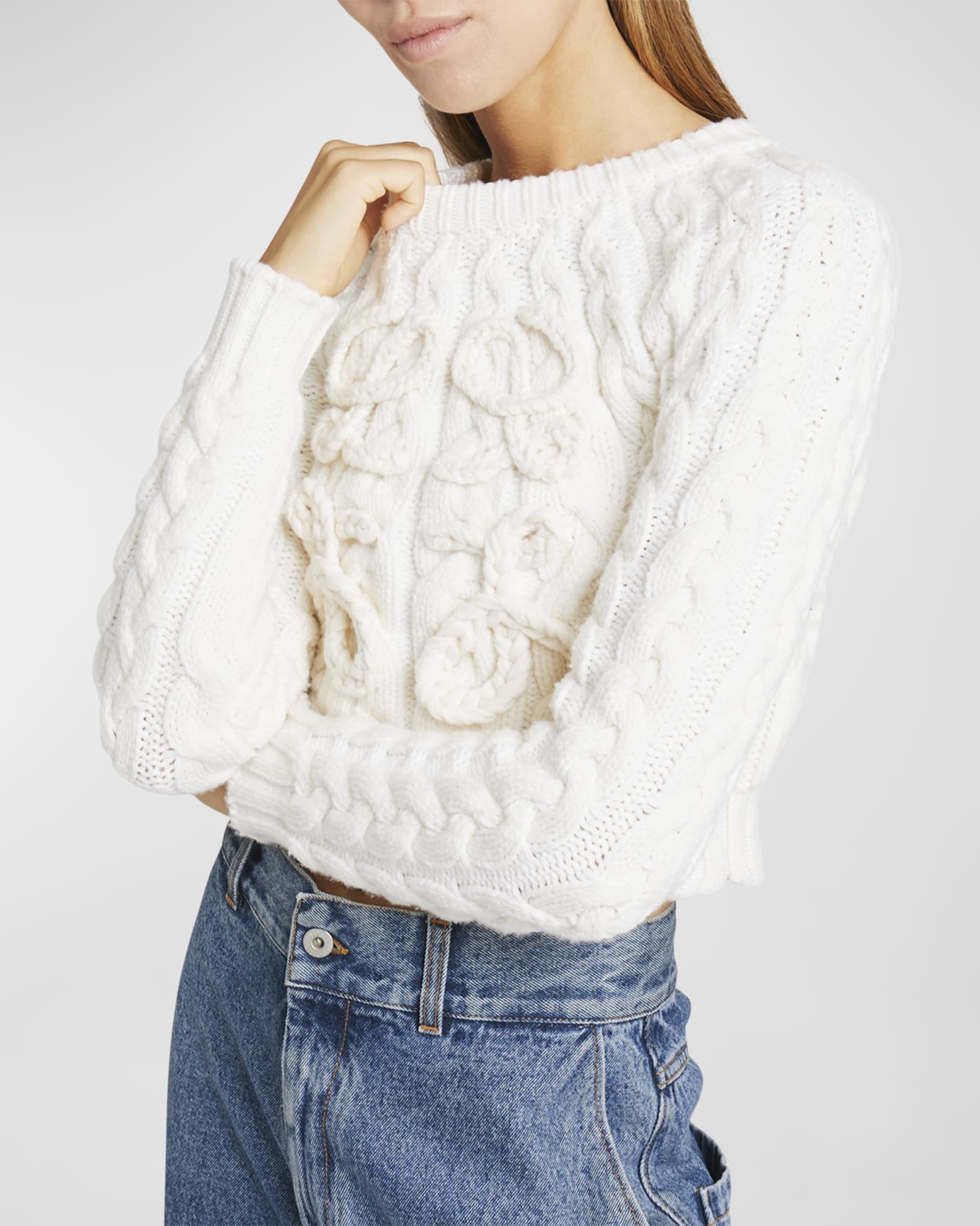 Loewe Fisherman Cable-Knit Sweater with Anagram Detail | Neiman Marcus