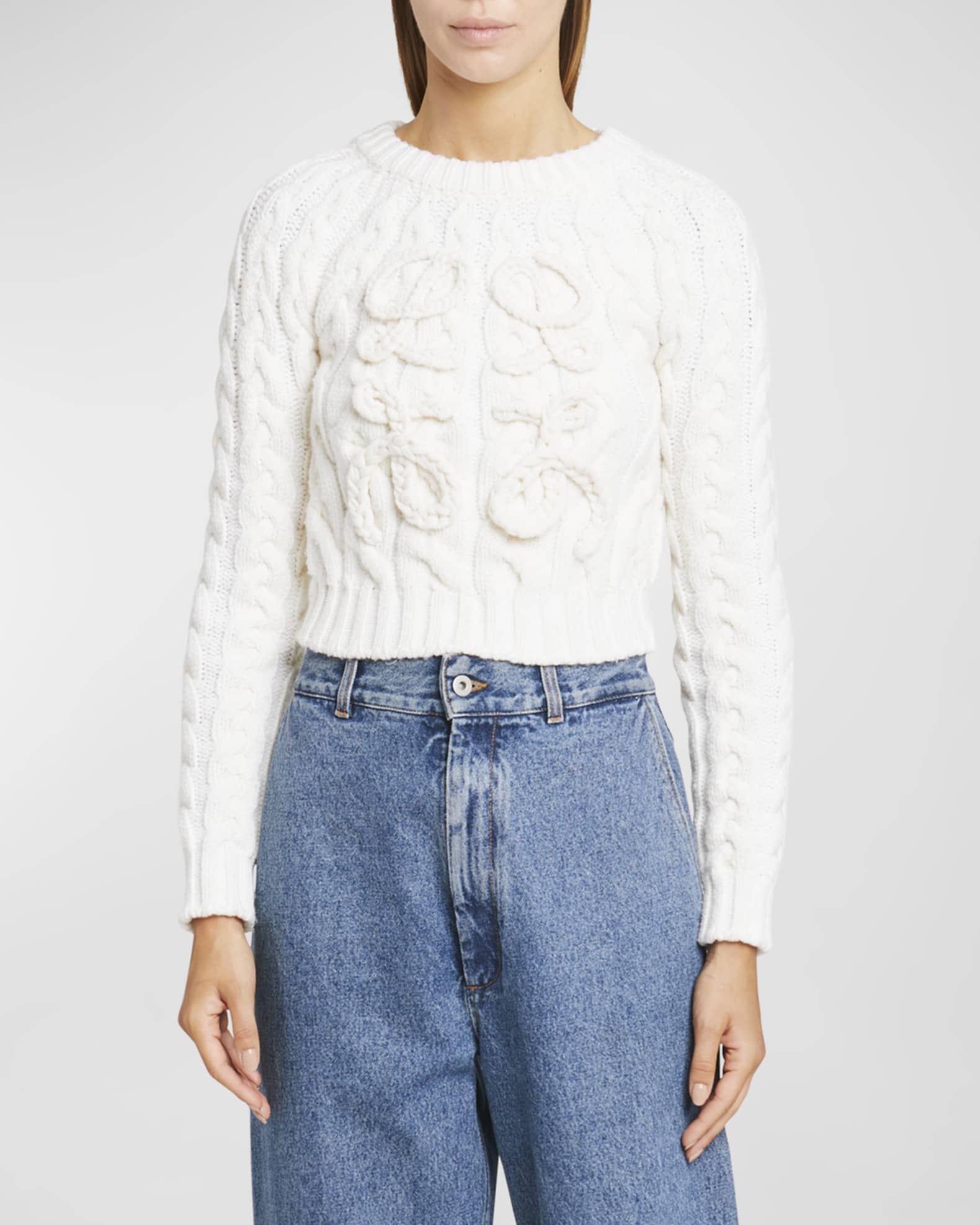 Loewe Fisherman Cable-Knit Sweater with Anagram Detail | Neiman Marcus