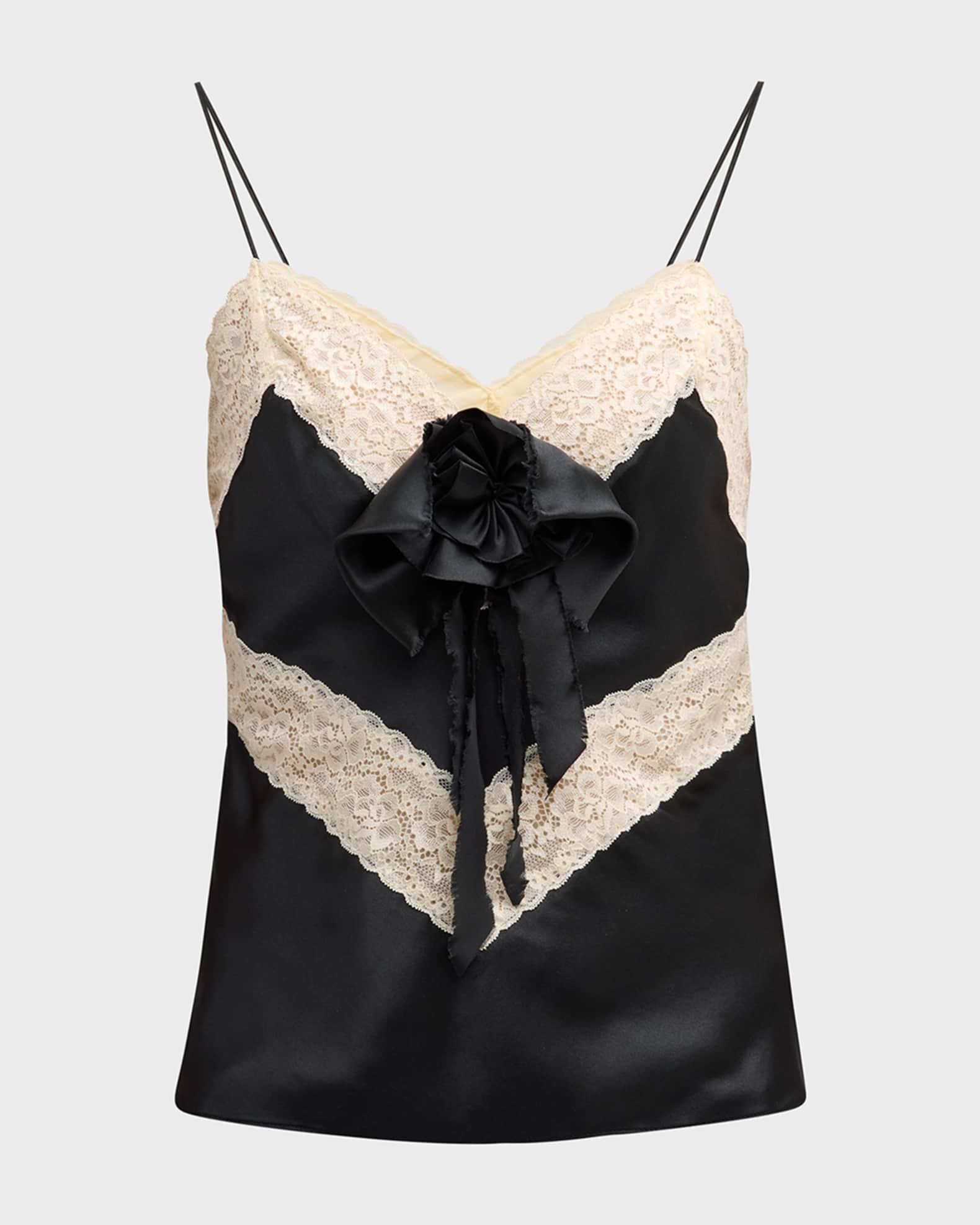 LoveShackFancy Brimley Silk Lace Rosette Top | Neiman Marcus