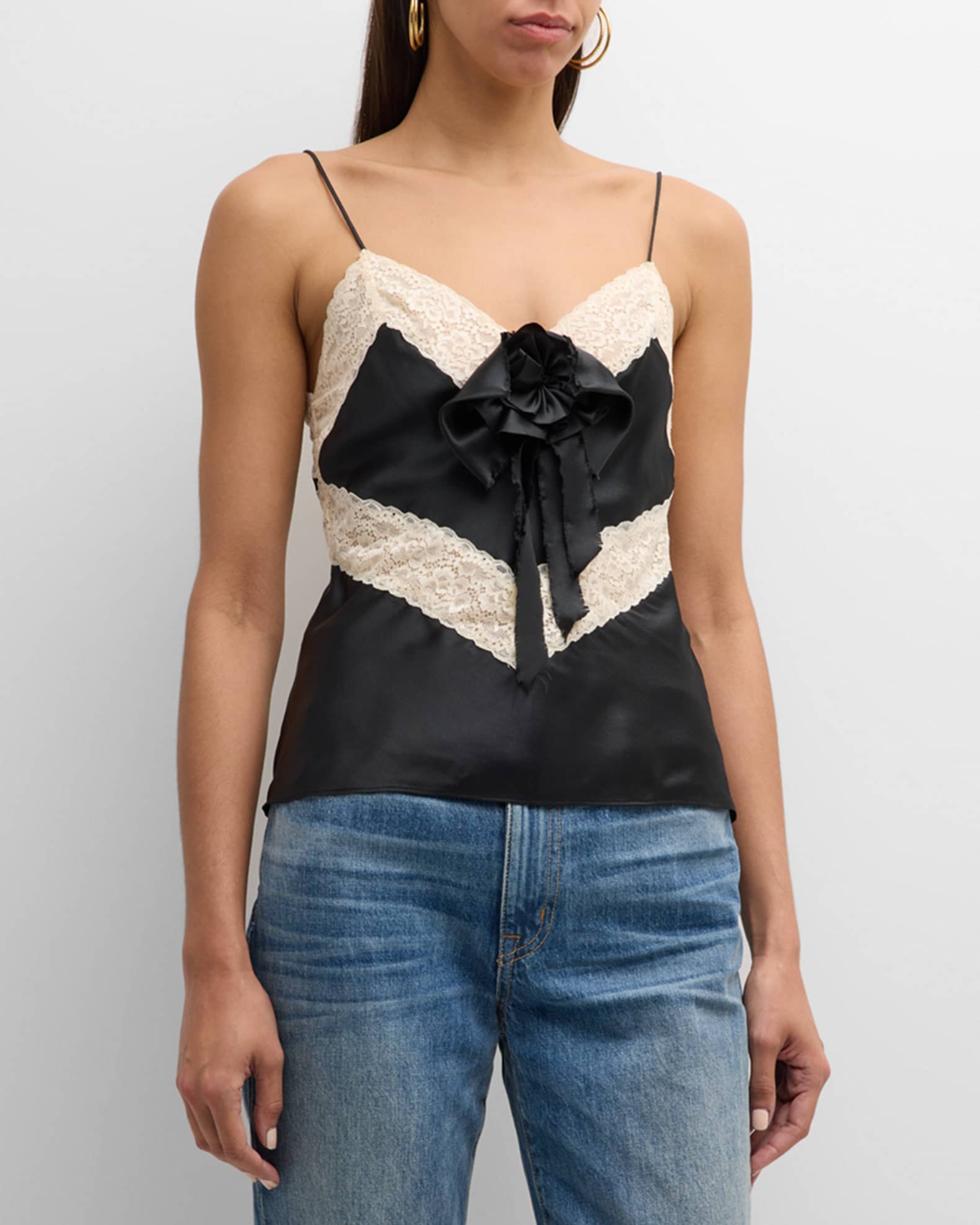 LoveShackFancy Brimley Silk Lace Rosette Top | Neiman Marcus