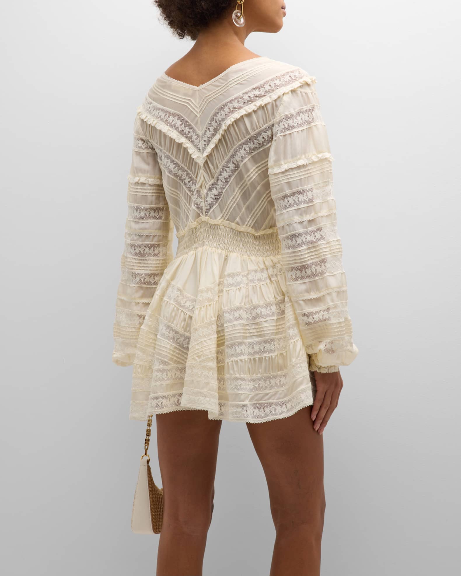LoveShackFancy Jones Victorian Lace V-Neck Mini Dress | Neiman Marcus