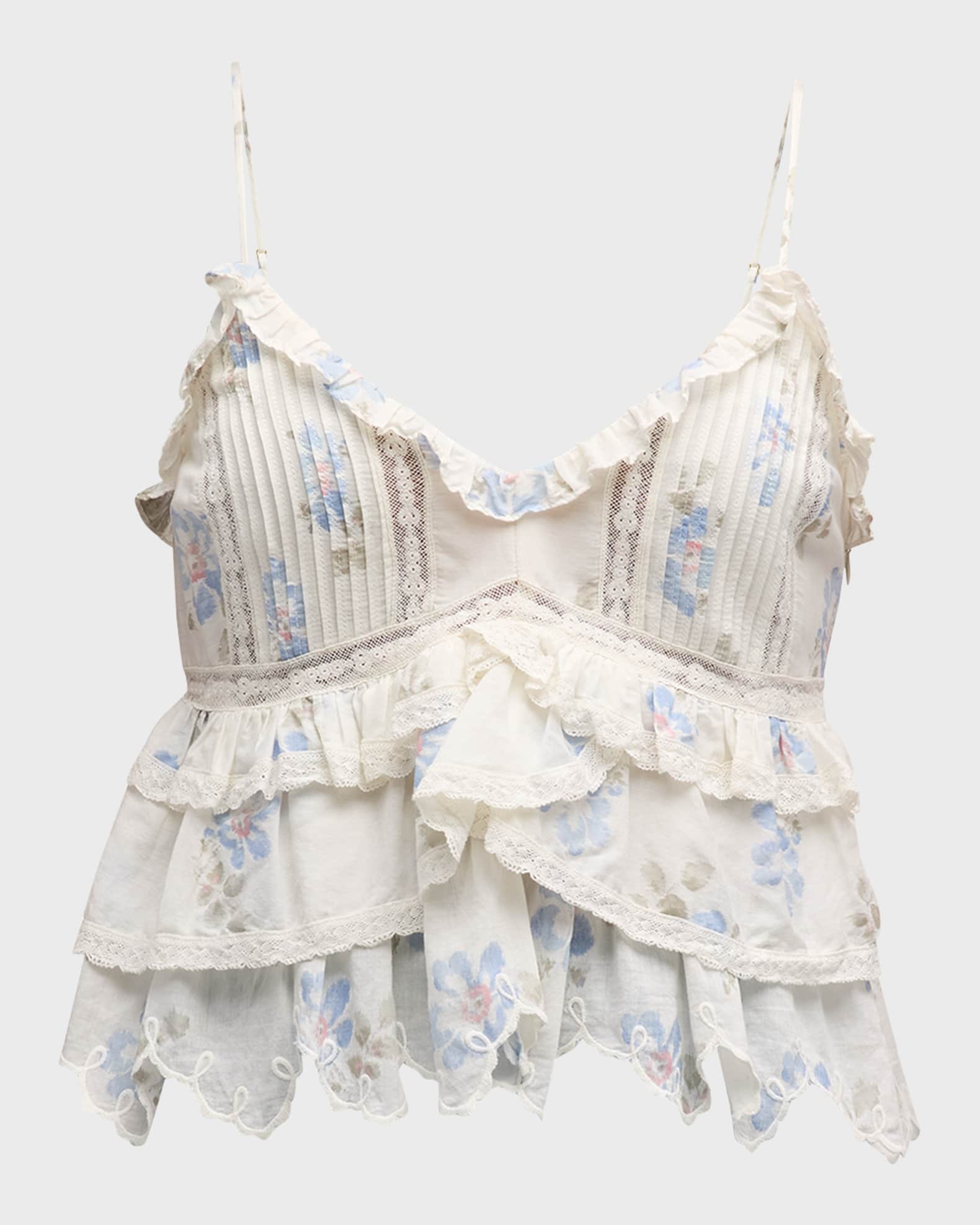 LoveShackFancy Abbott Floral Lace Ruffled Tank Top | Neiman Marcus