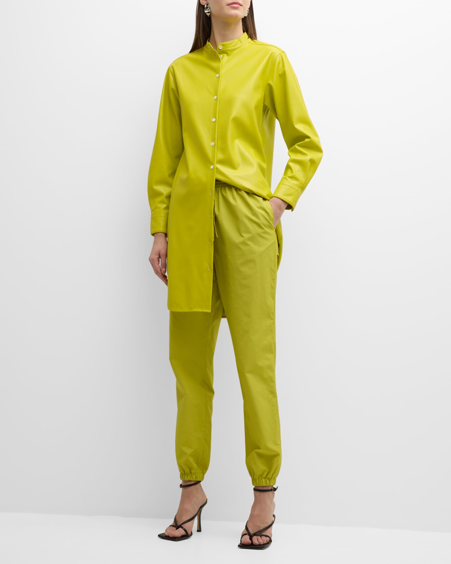 Natori Band-Collar Faux Leather Shirt Jacket | Neiman Marcus