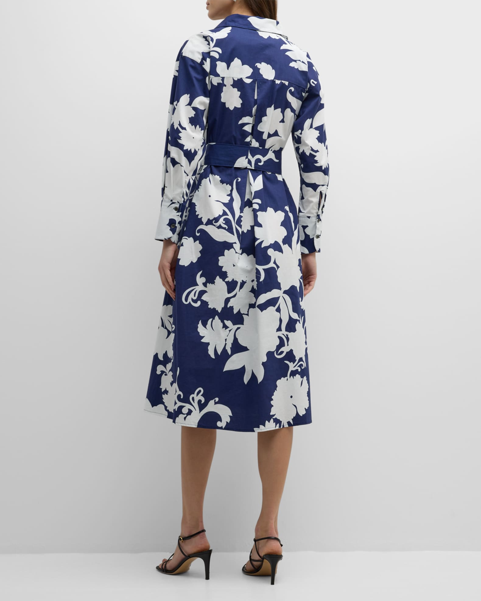 Natori Casablanca Belted Floral-Print Midi Shirtdress | Neiman Marcus