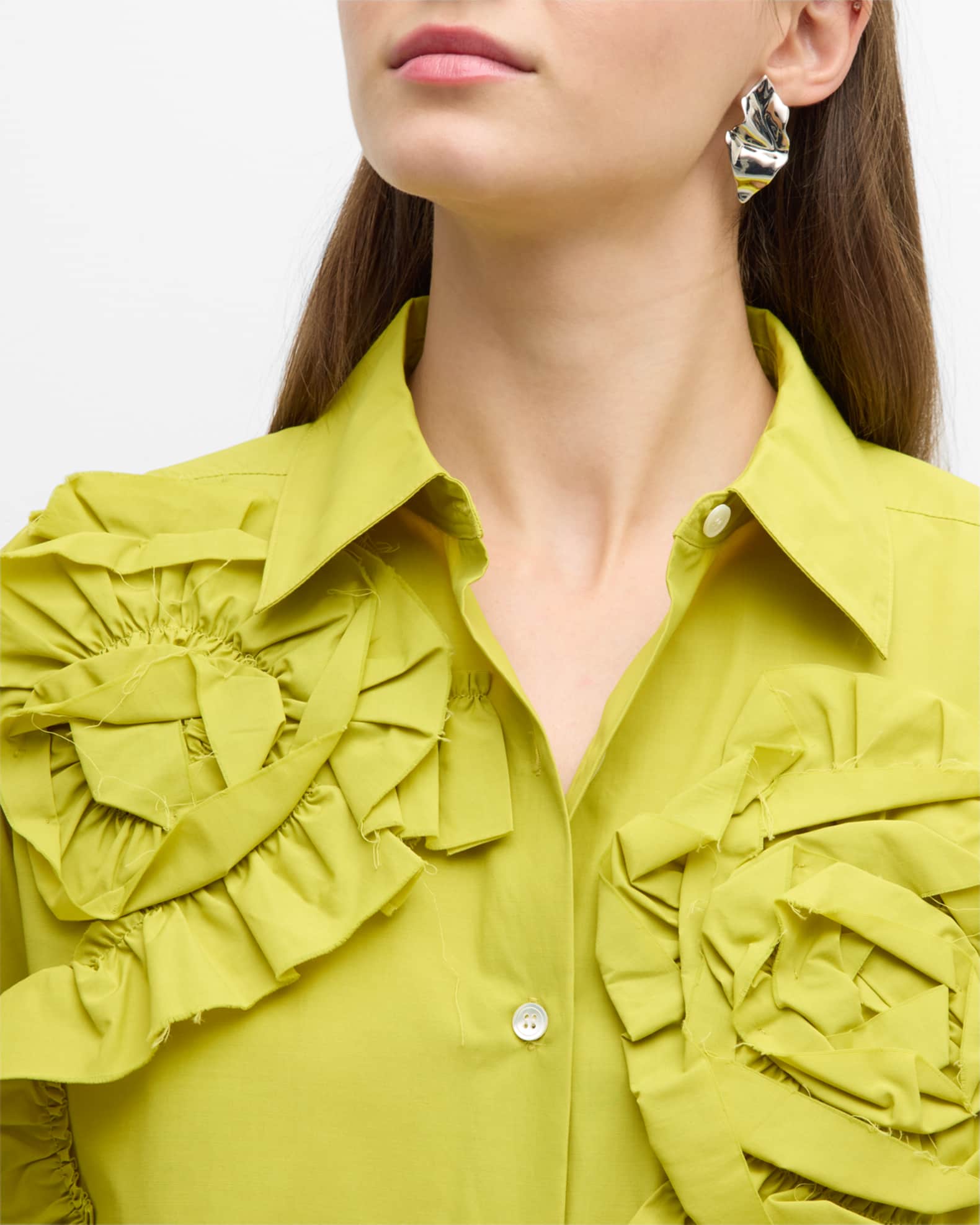 Natori Boxy Ruffle Cotton Poplin Shirt | Neiman Marcus