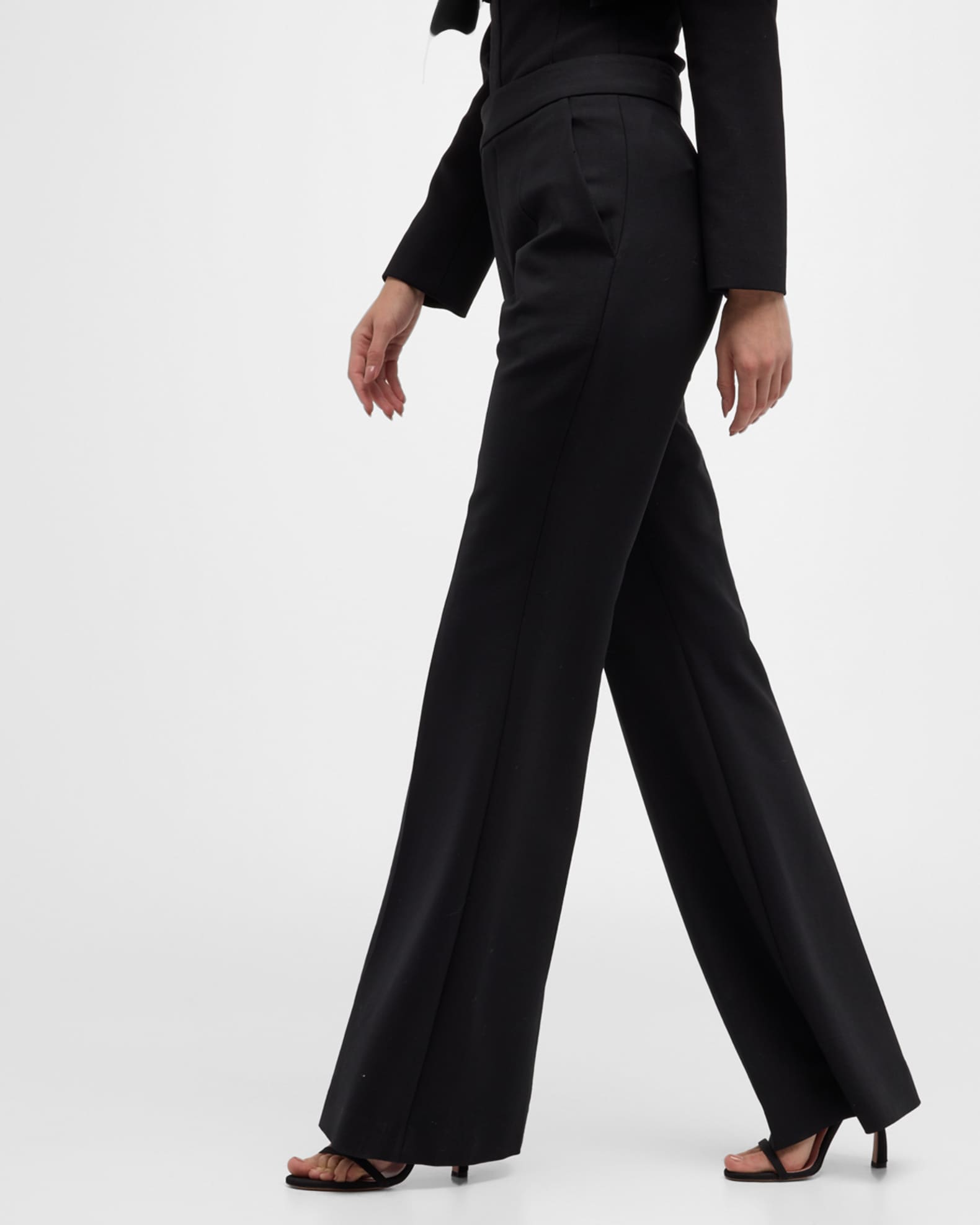 Oscar de la Renta High-Rise Flare Crepe Pants | Neiman Marcus