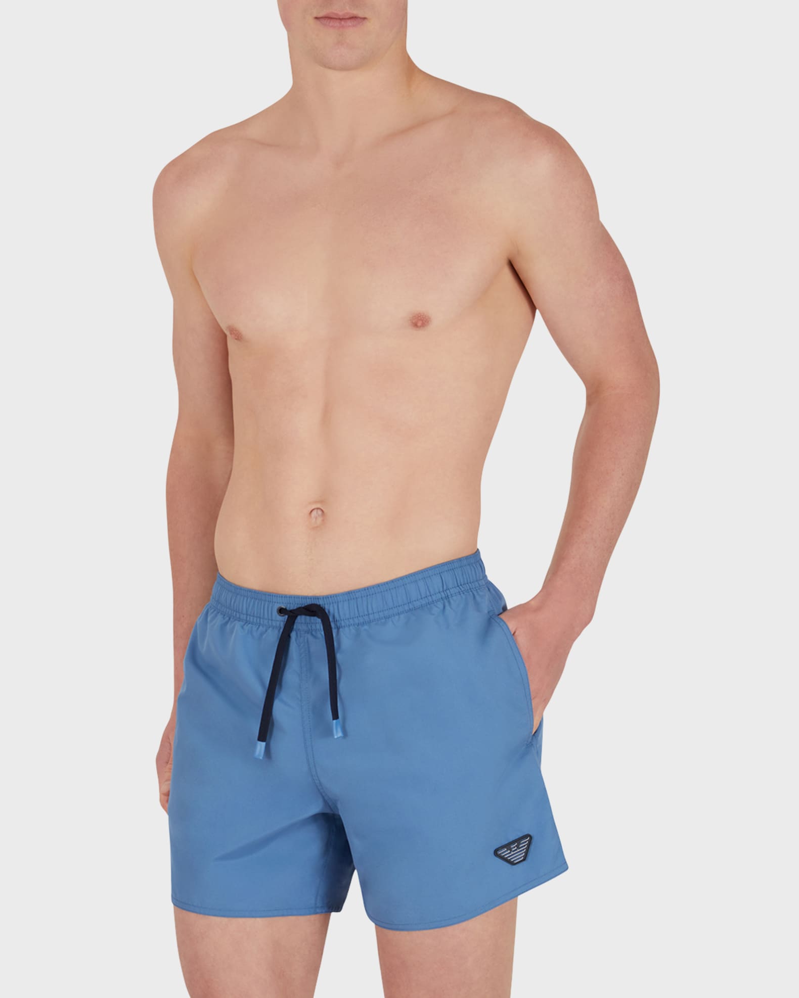 Emporio Armani Men's Eagle Patch Swim Shorts, Blue | Neiman Marcus