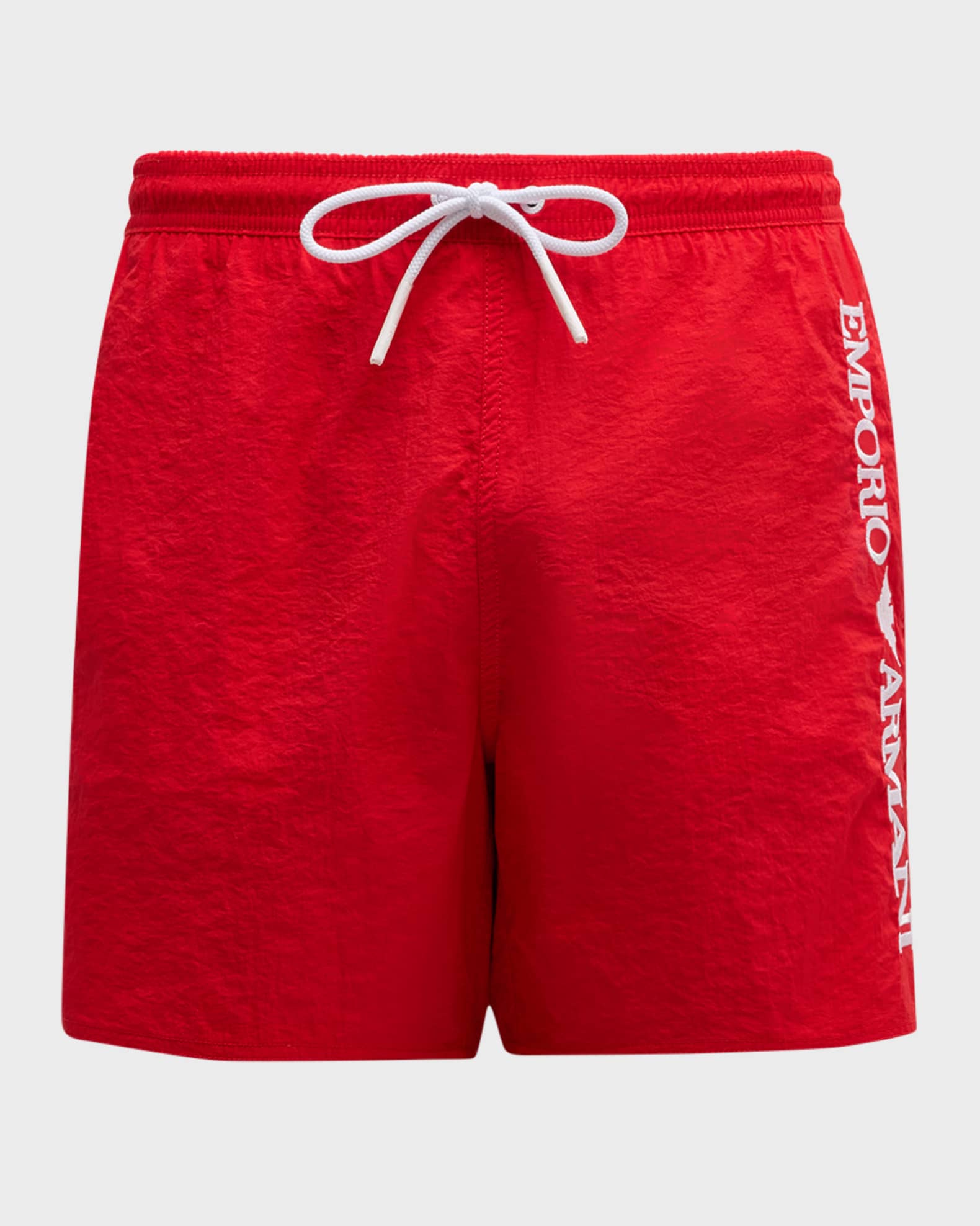 Emporio Armani Men's Nylon Embroidered Logo Swim Trunks | Neiman Marcus