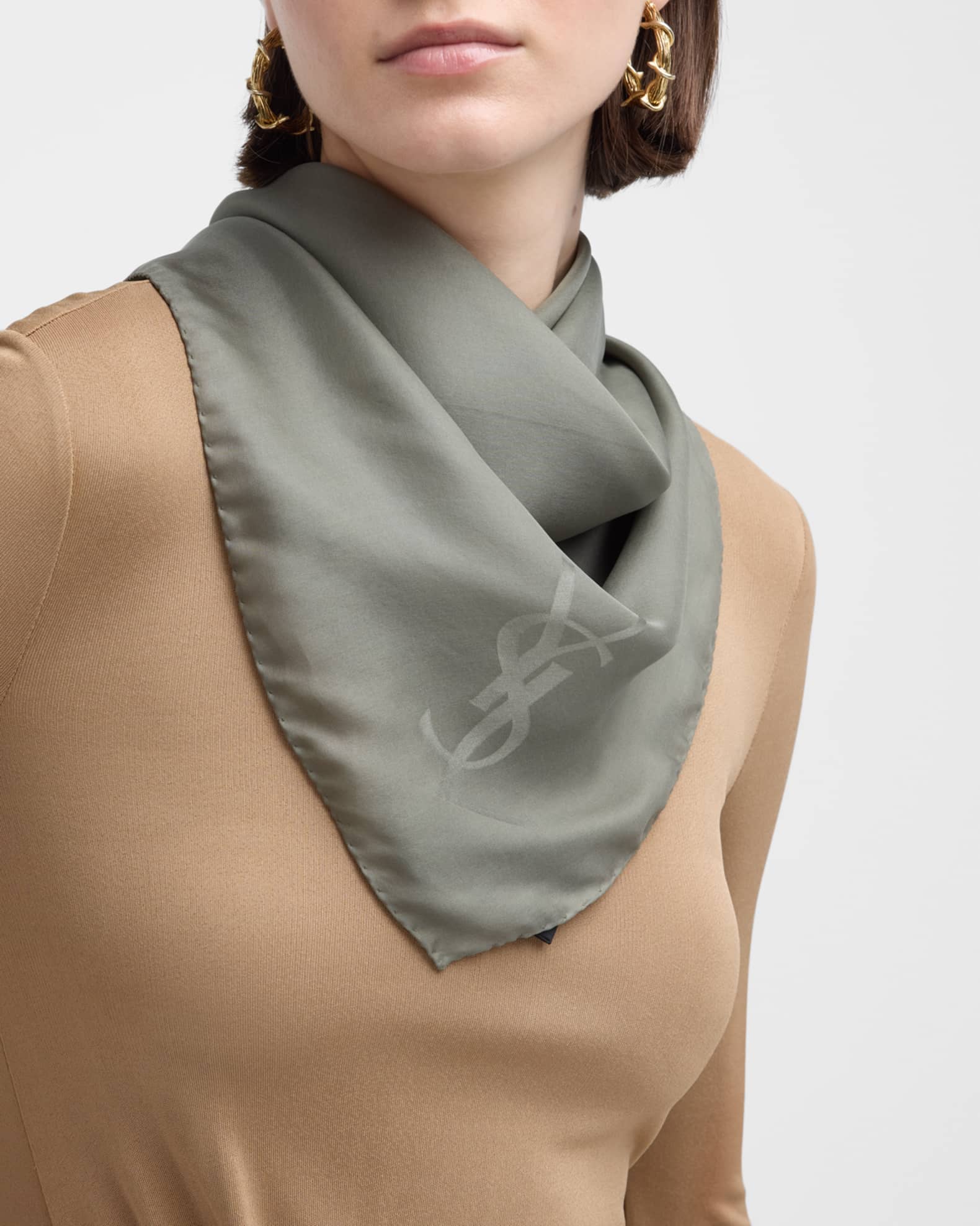 Saint Laurent YSL Charmeuse Silk Scarf | Neiman Marcus