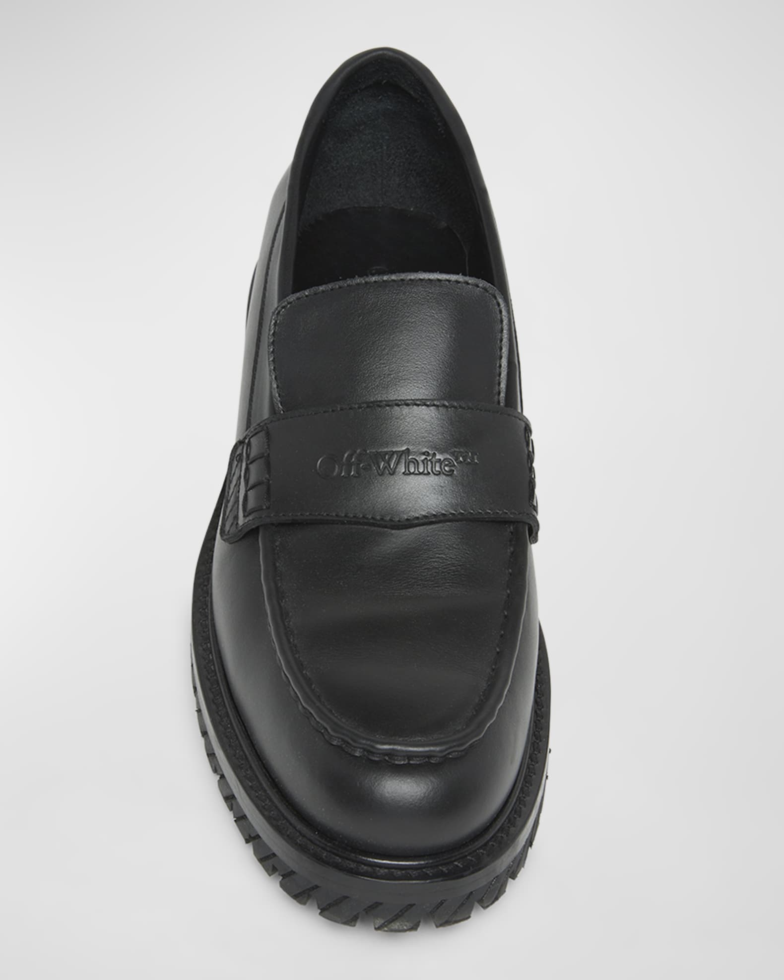 Off-White Men's Military Leather Penny Loafers | Neiman Marcus