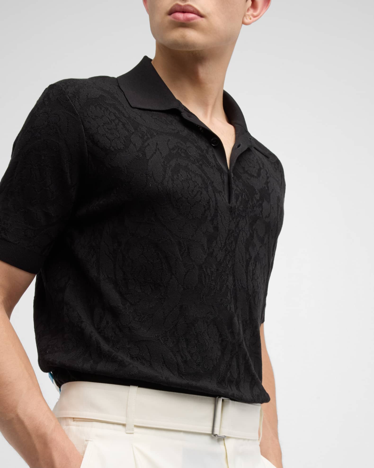 Versace Men's Tonal Barocco Knit Polo Shirt | Neiman Marcus