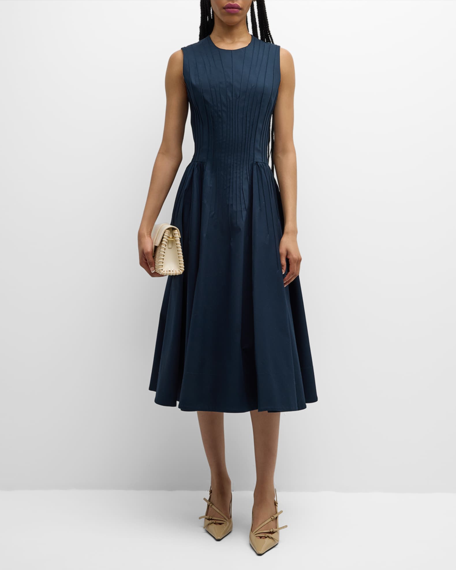 Jonathan Cohen Pintuck Sleeveless Midi Dress | Neiman Marcus