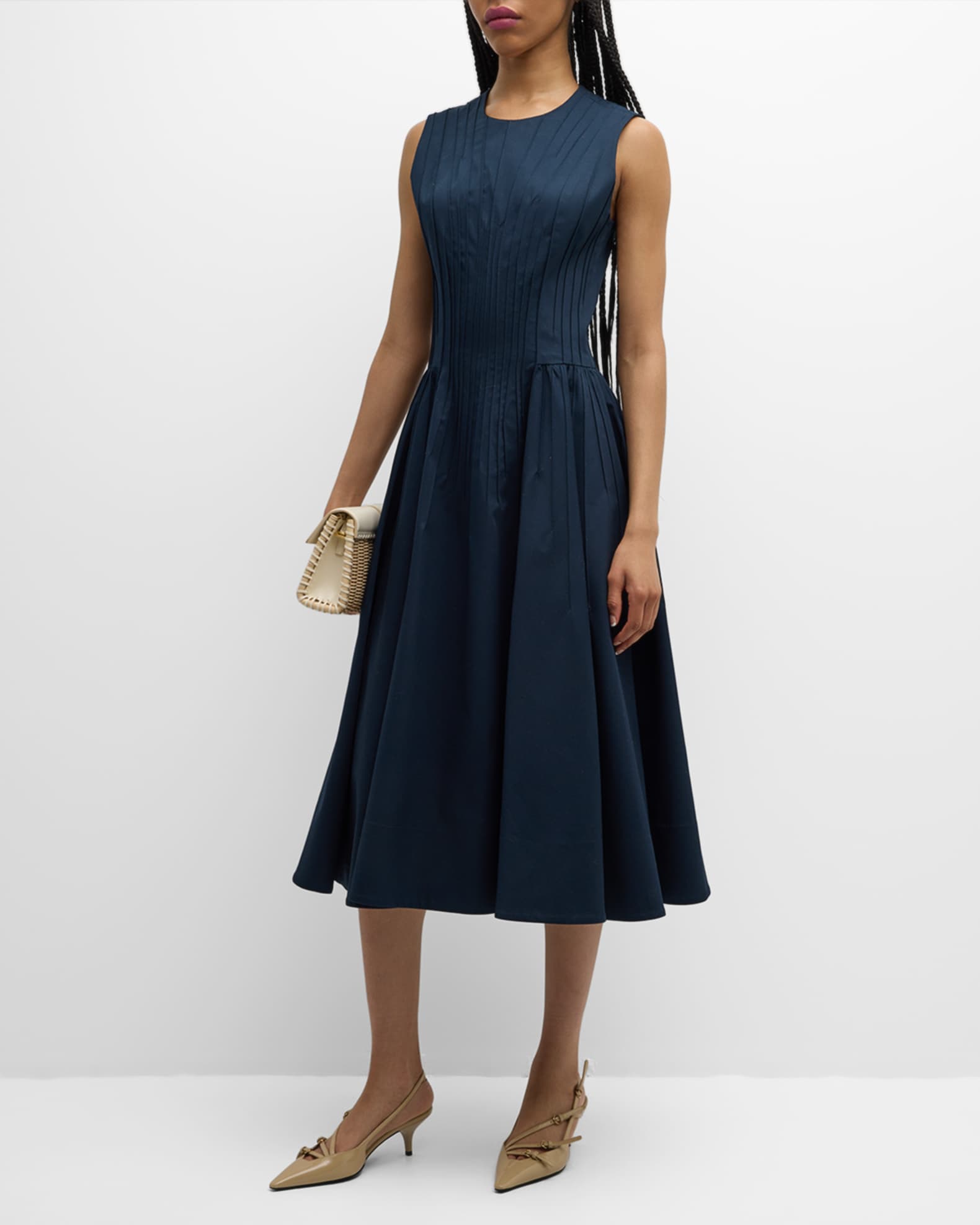 Jonathan Cohen Pintuck Sleeveless Midi Dress | Neiman Marcus