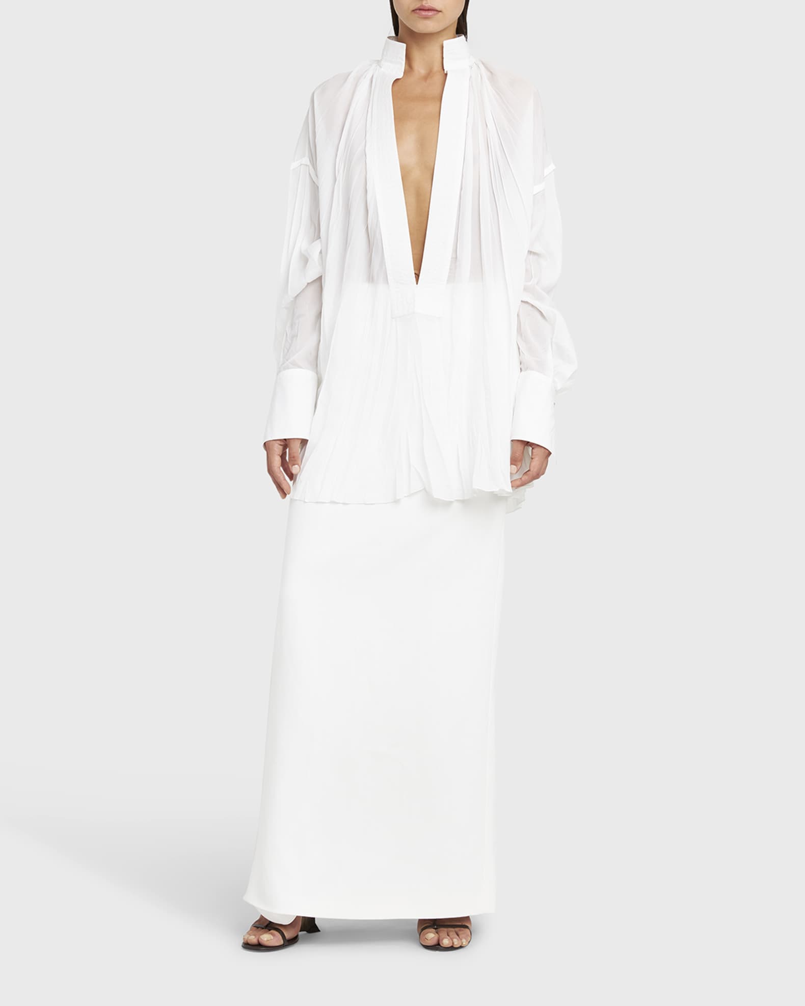 Ferragamo Organza Plunging V-Neck Blouse | Neiman Marcus