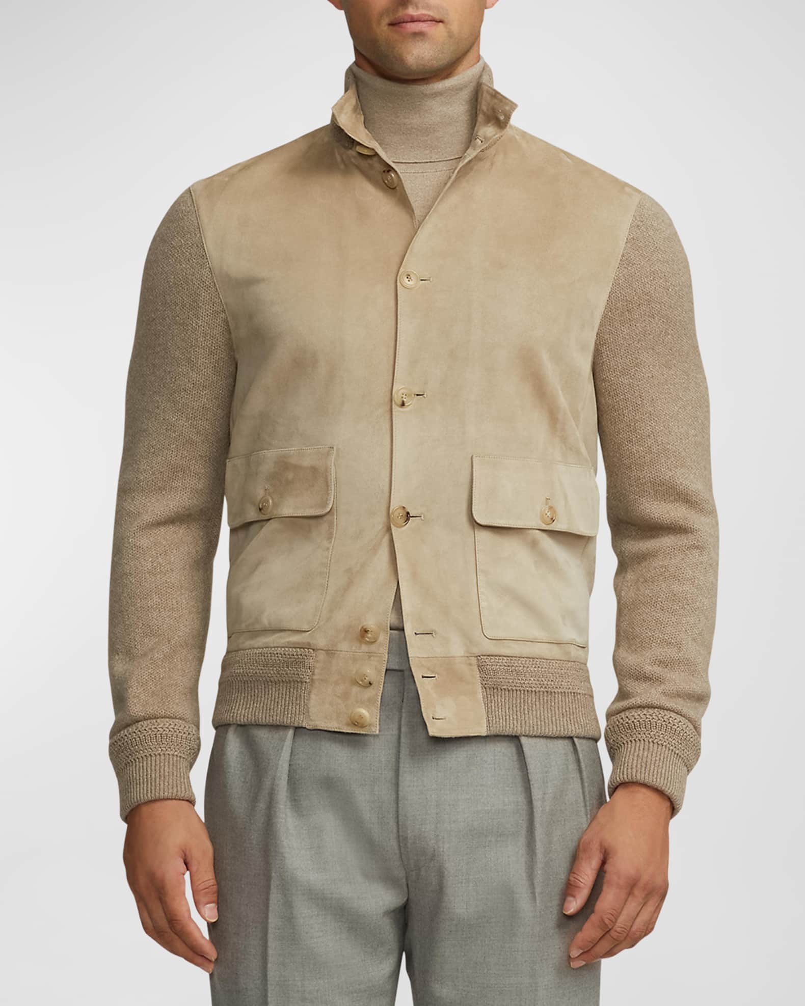 Ralph Lauren Purple Label Men's Suede-Front Cashmere Cardigan | Neiman ...