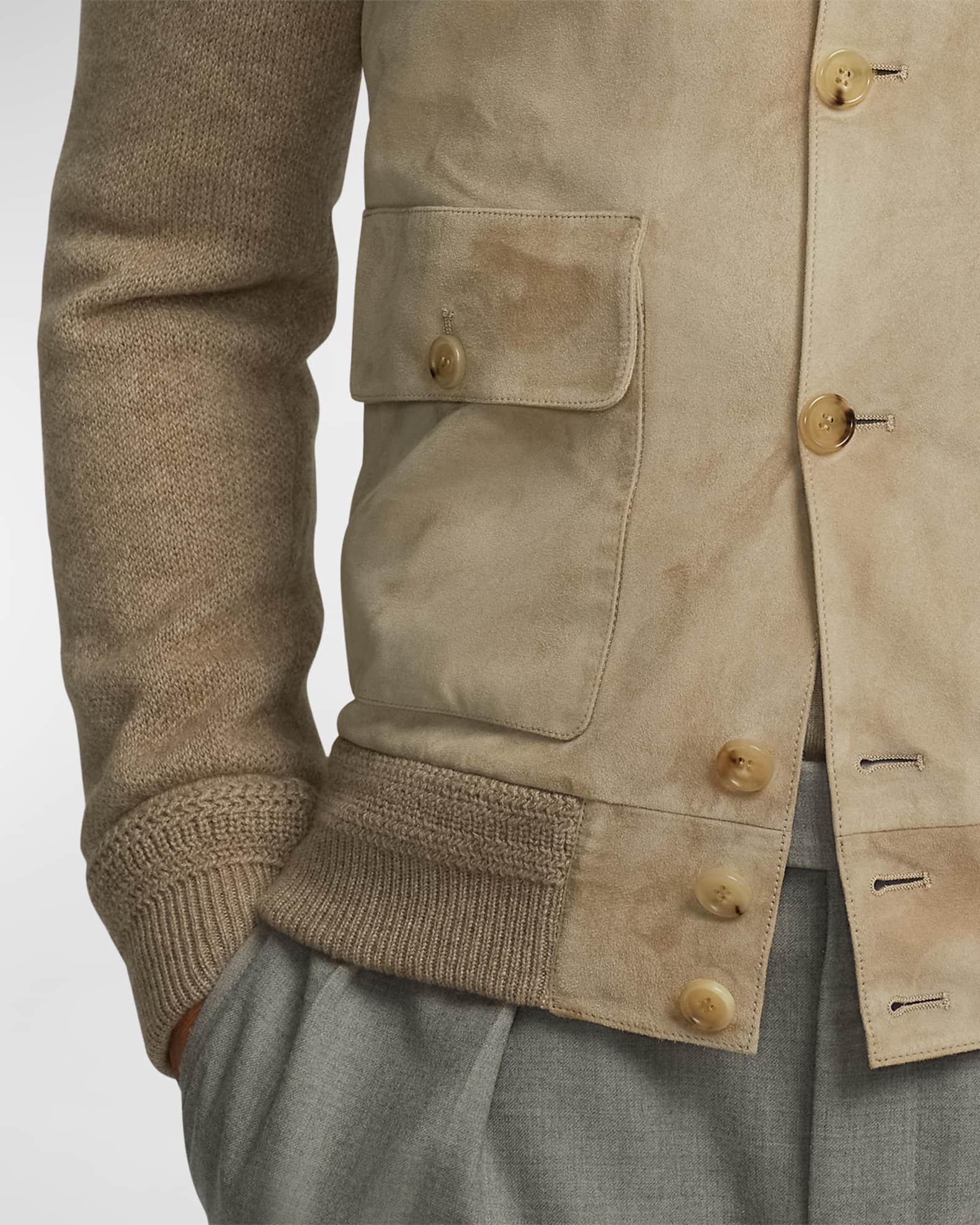 Ralph Lauren Purple Label Men's Suede-Front Cashmere Cardigan | Neiman ...