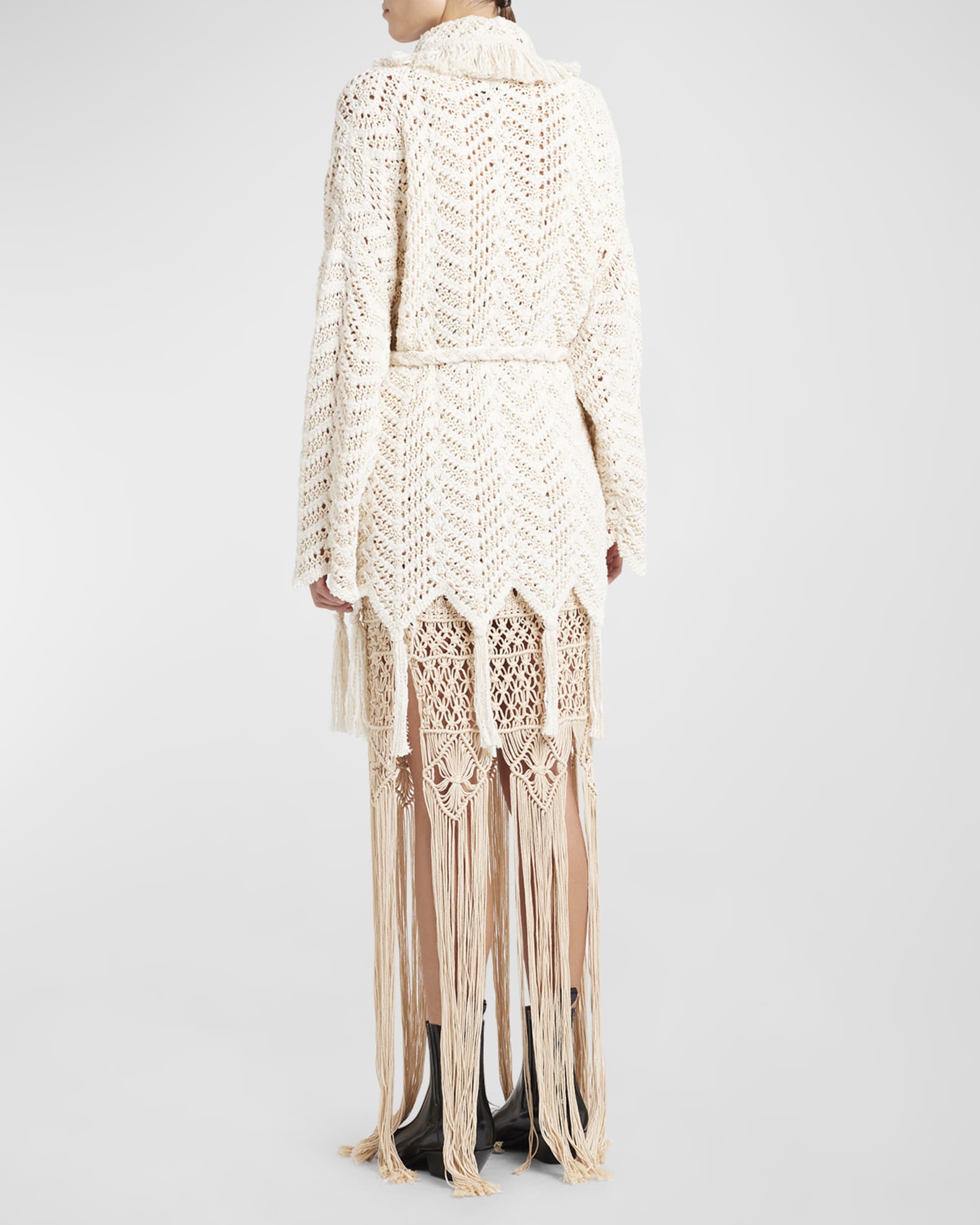 Alanui Natural Chevron Belted Cardigan with Fringe | Neiman Marcus