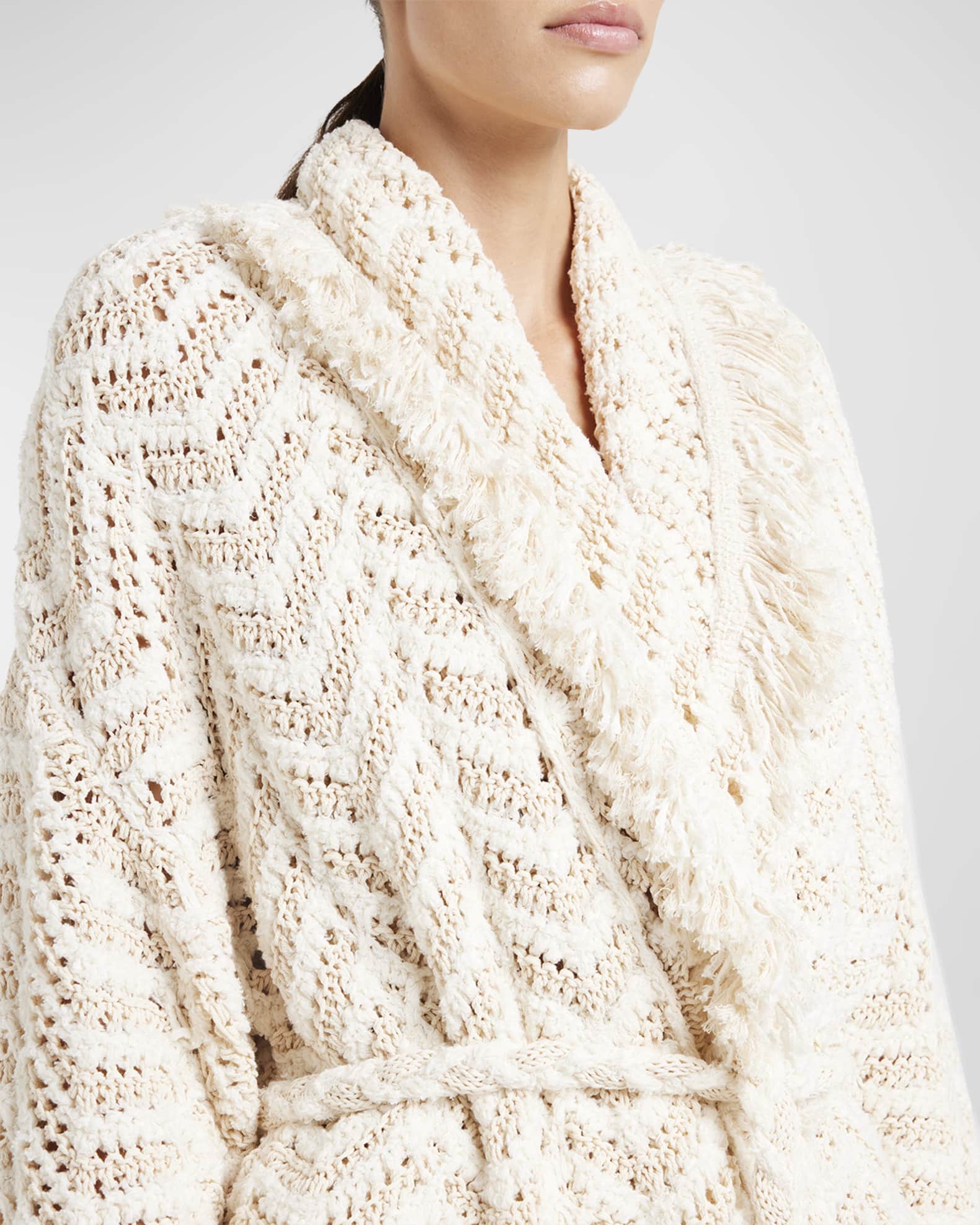 Alanui Natural Chevron Belted Cardigan with Fringe | Neiman Marcus