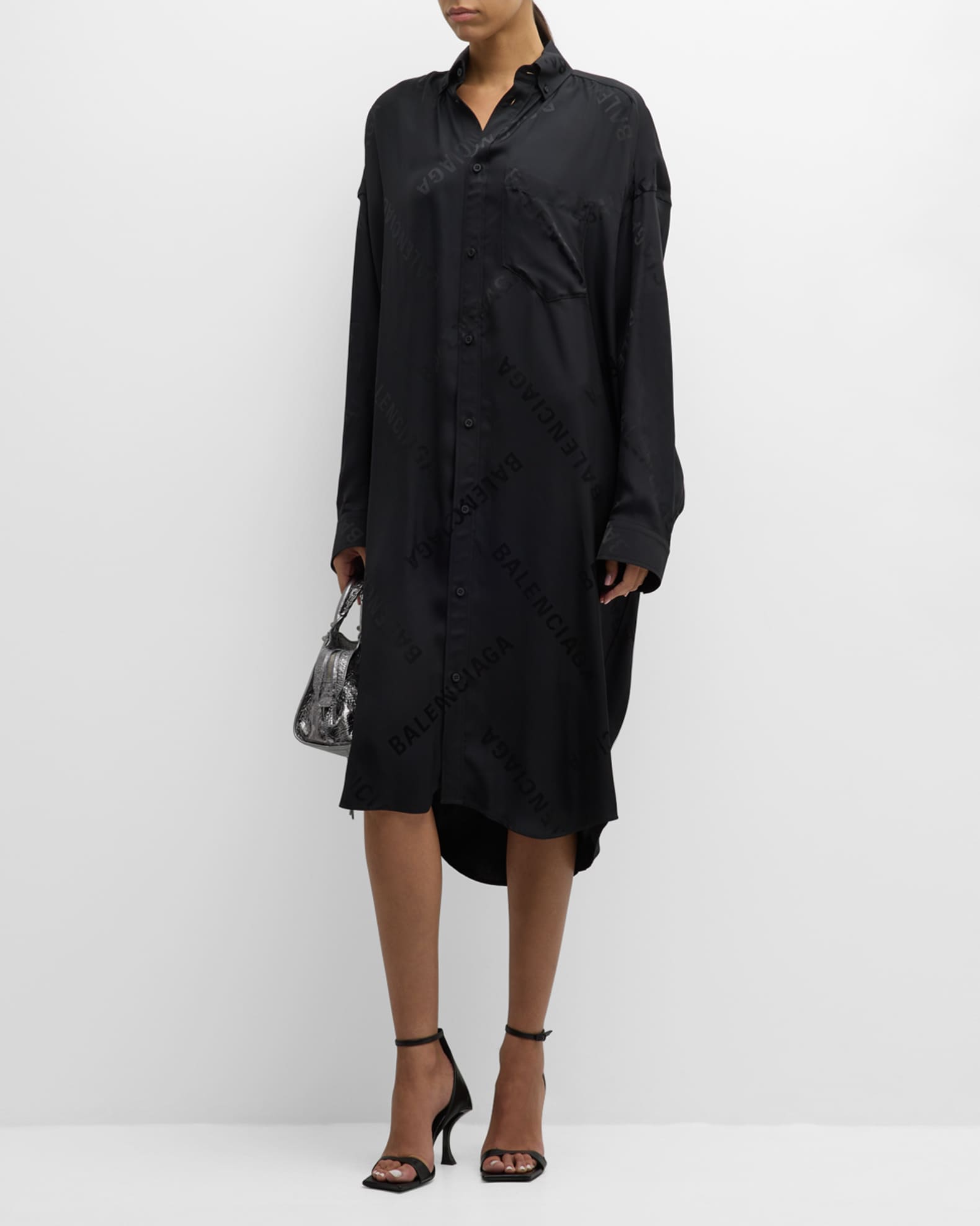 Balenciaga Bal Diagonal Allover Long Sleeve Cocoon Dress | Neiman Marcus