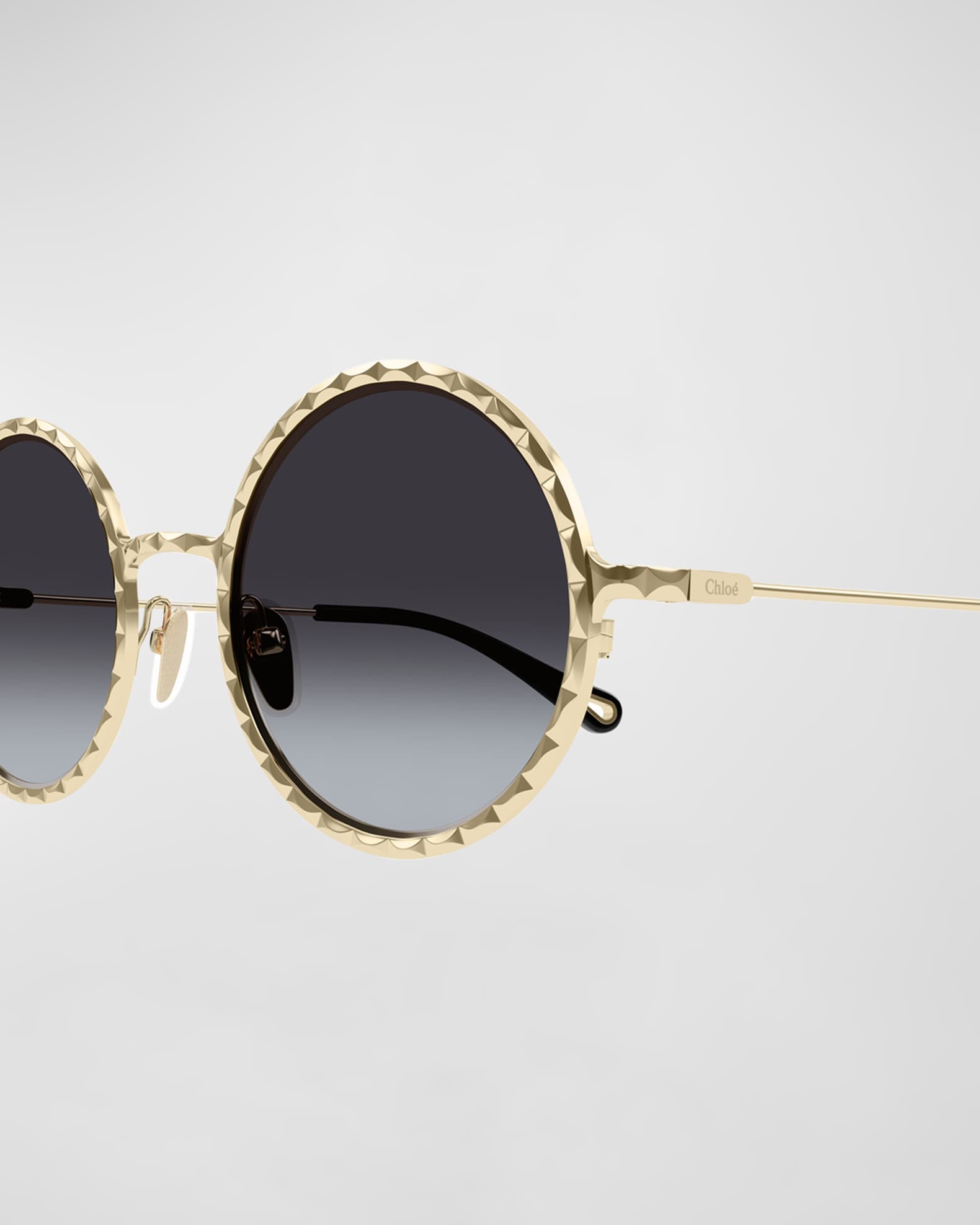 Chloe Textured Metal Round Sunglasses | Neiman Marcus
