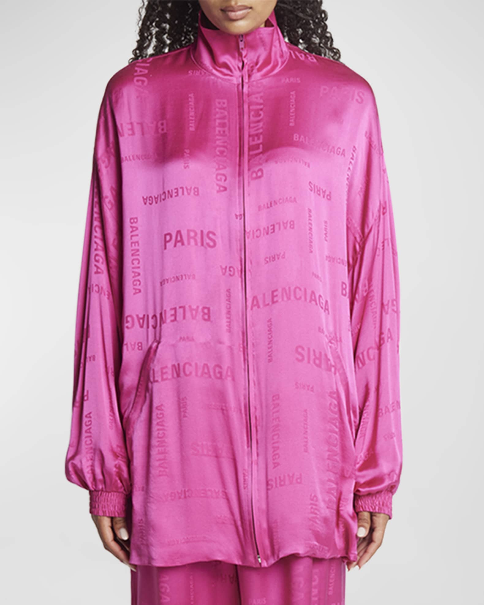Balenciaga Bal Paris Allover Fluid Tracksuit Jacket | Neiman Marcus