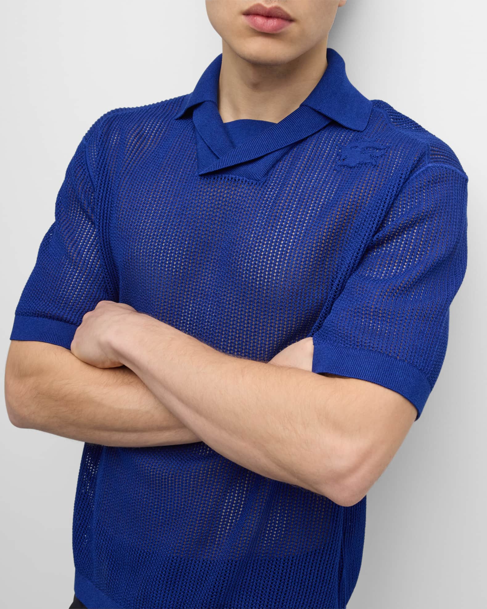 Burberry Men's Mesh Knit Polo Shirt | Neiman Marcus