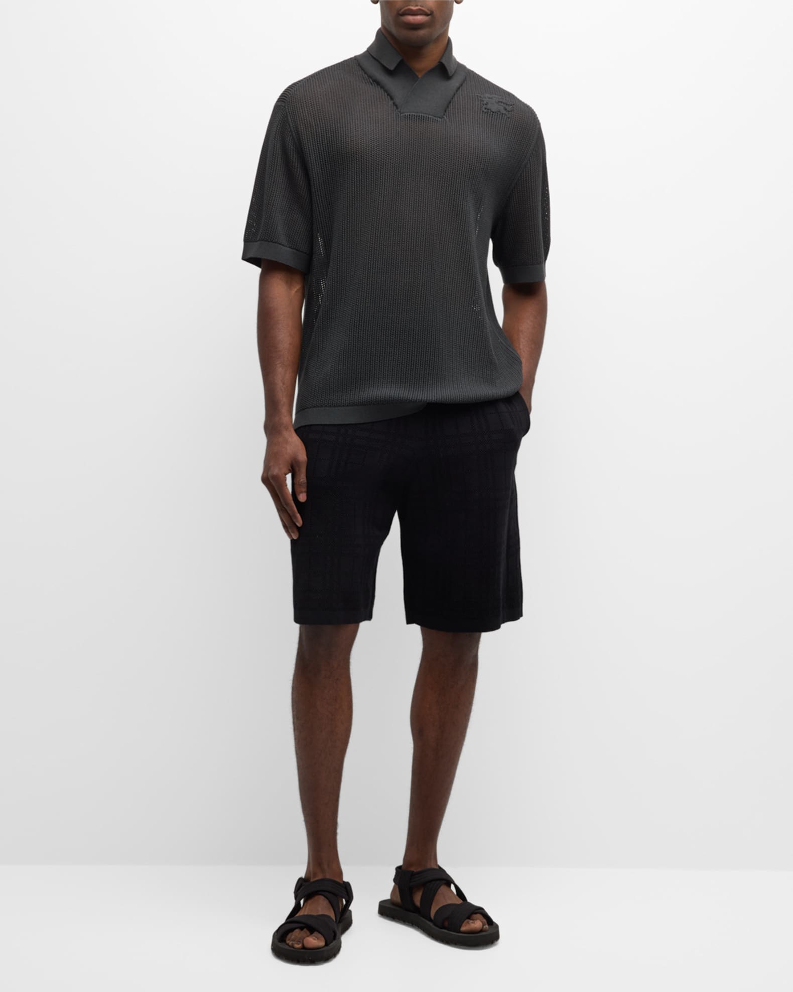 Burberry Men's Mesh Knit Polo Shirt | Neiman Marcus