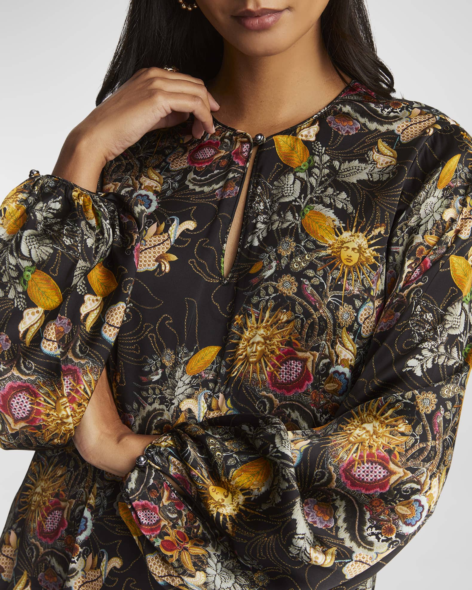 Robert Graham Giselle Floral-Print Blouson-Sleeve Mini Dress | Neiman ...