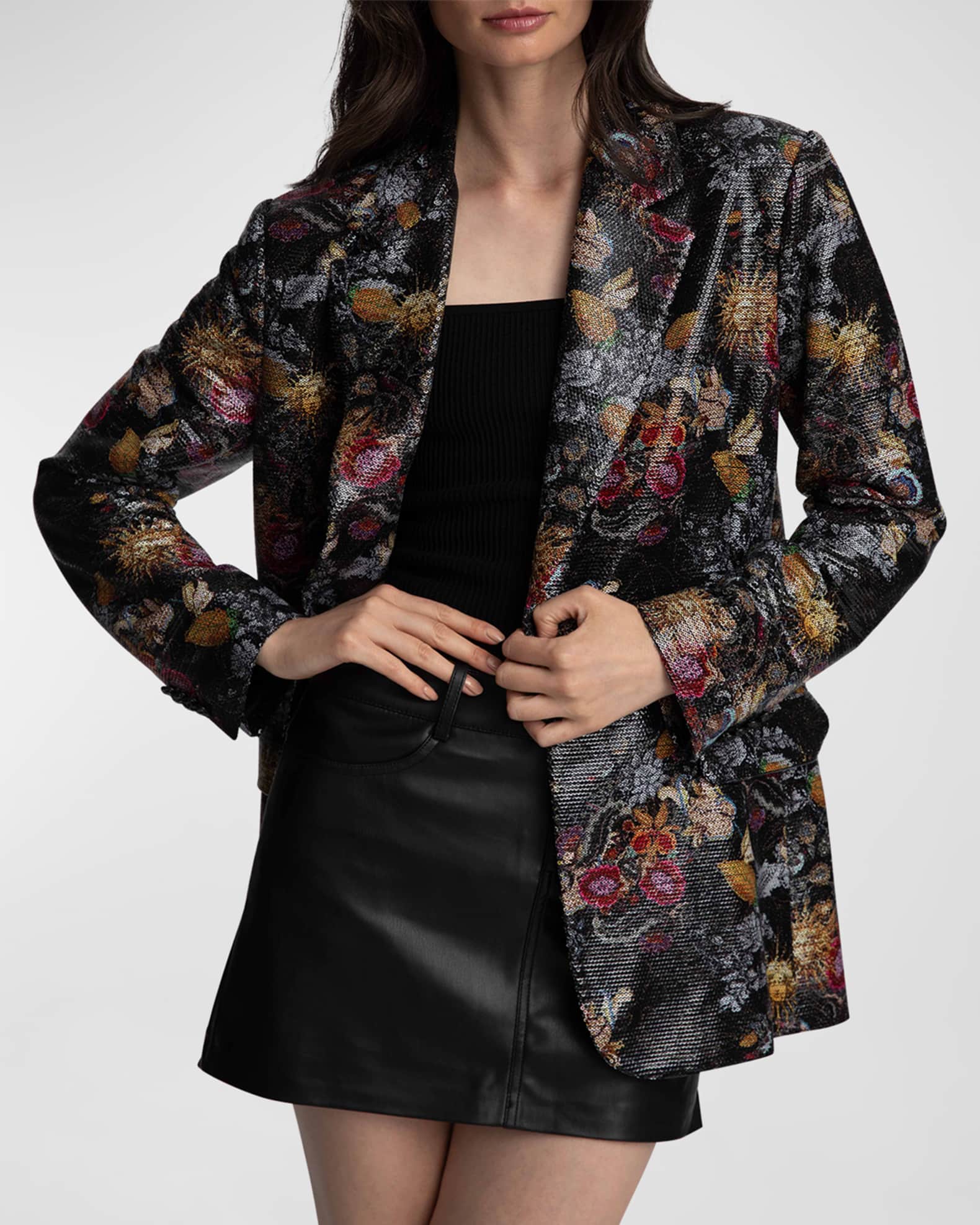 Robert Graham Dylan Single-Button Floral-Print Sequin Jacket | Neiman ...