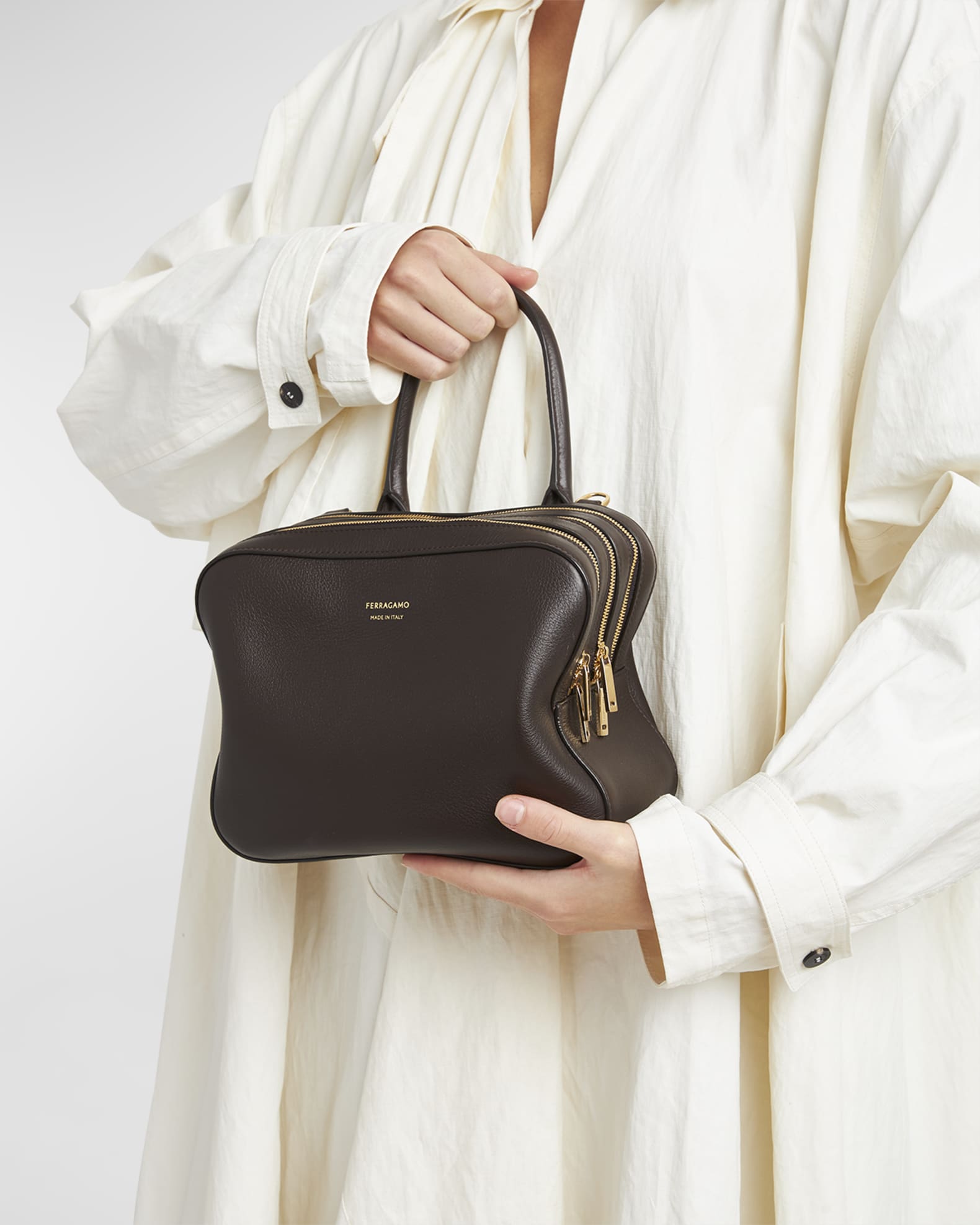 Ferragamo Star Triple Zip Leather Top-Handle Bag | Neiman Marcus