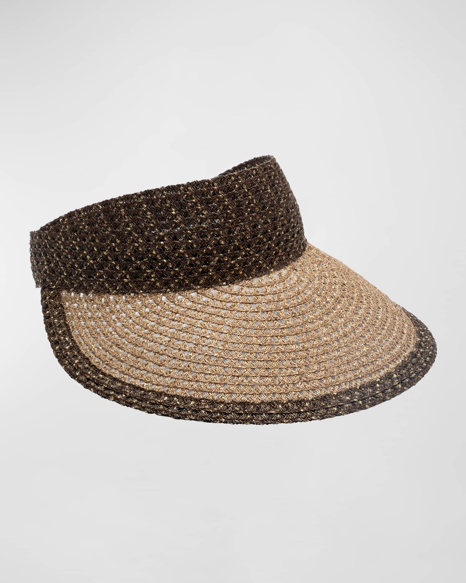 Eugenia Kim Ricky Metallic Two-Tone Paper Straw Visor | Neiman Marcus