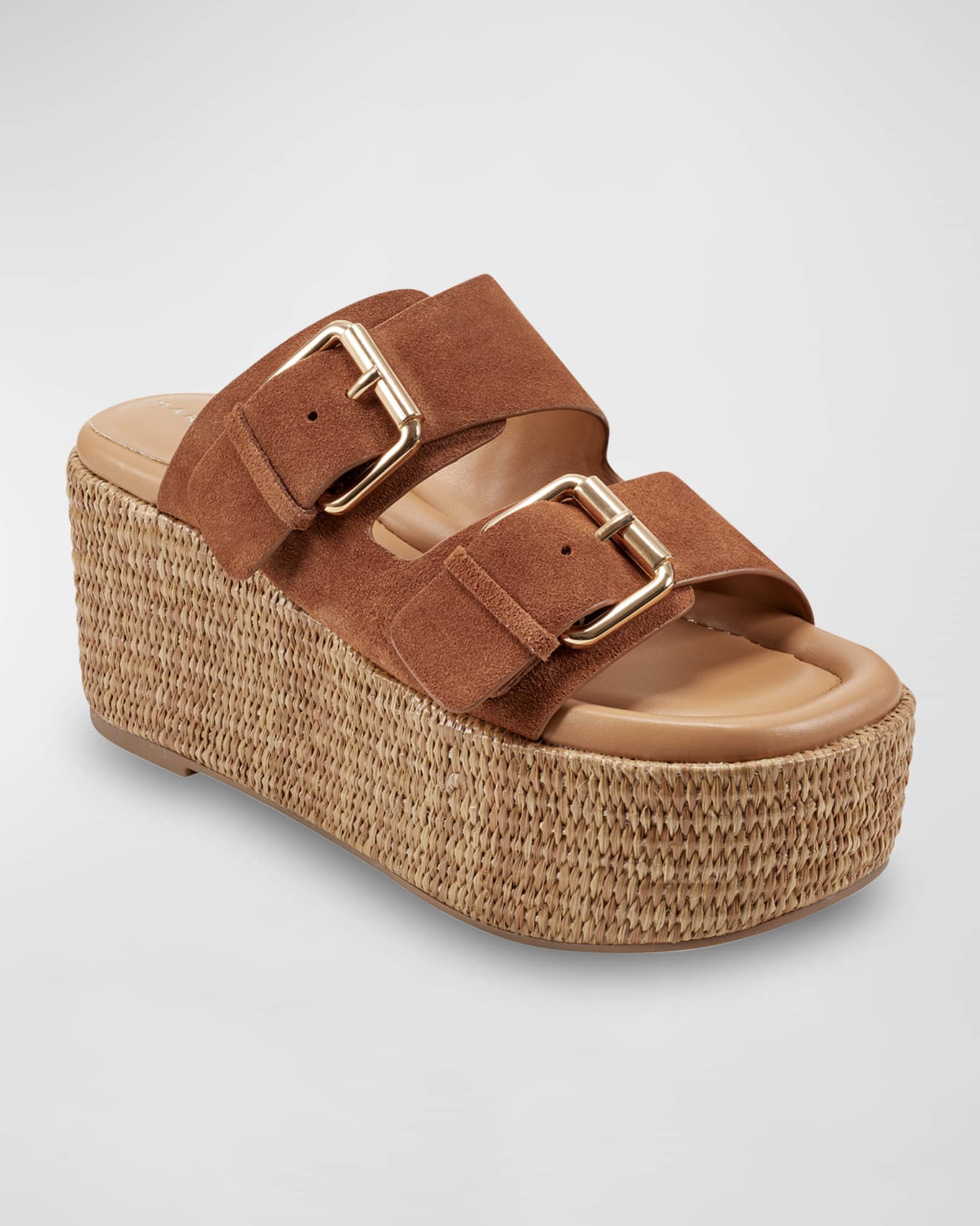 Marc Fisher LTD Palery Suede Double-Buckle Platform Sandals | Neiman Marcus