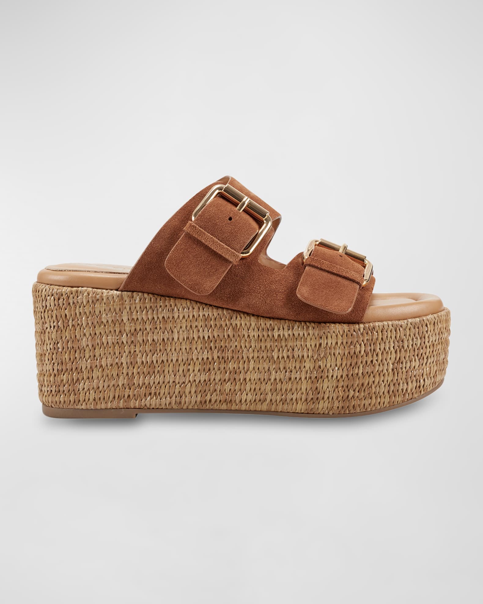 Marc Fisher LTD Palery Suede Double-Buckle Platform Sandals | Neiman Marcus