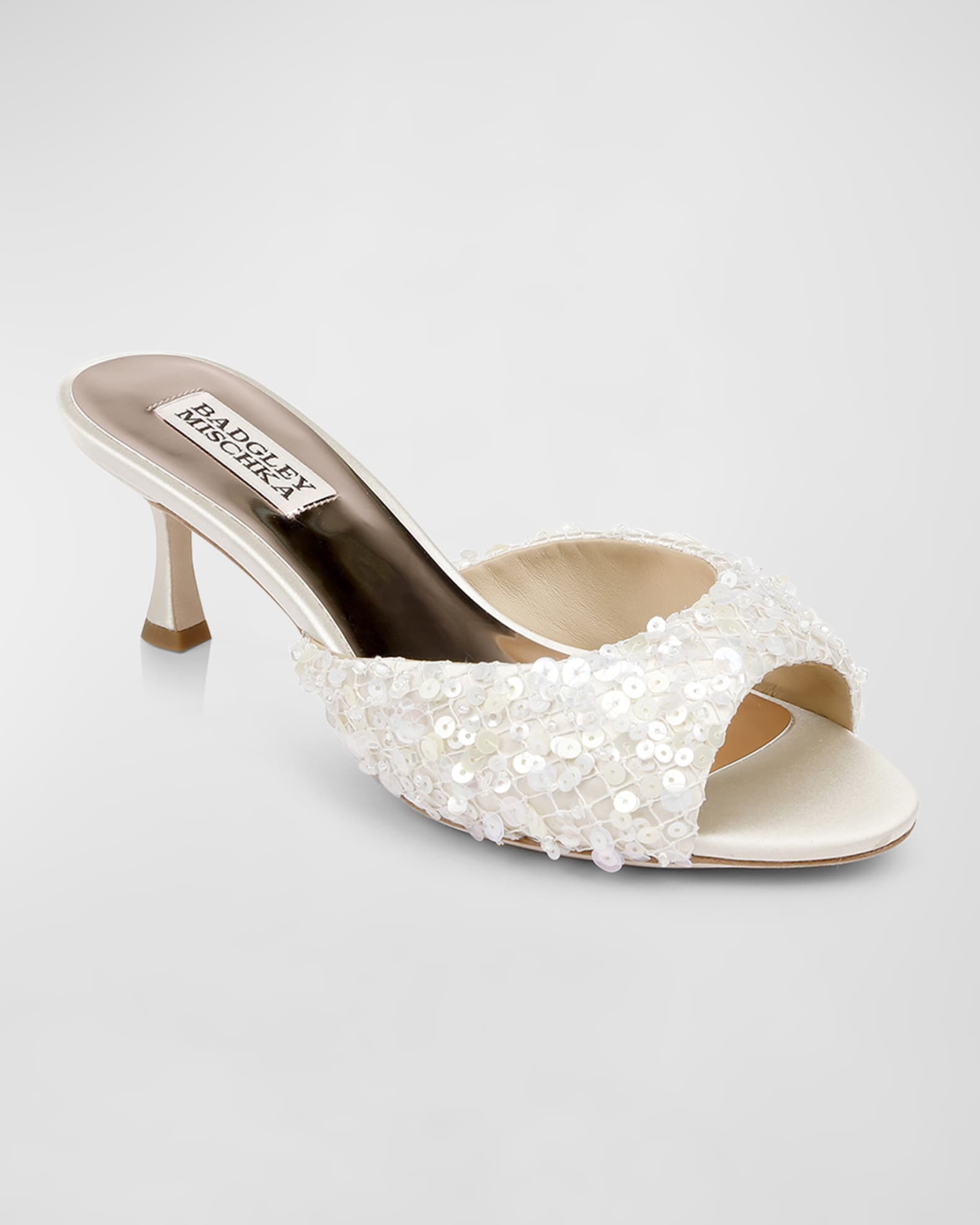 Badgley Mischka Candie Sequin Net Mule Sandals | Neiman Marcus