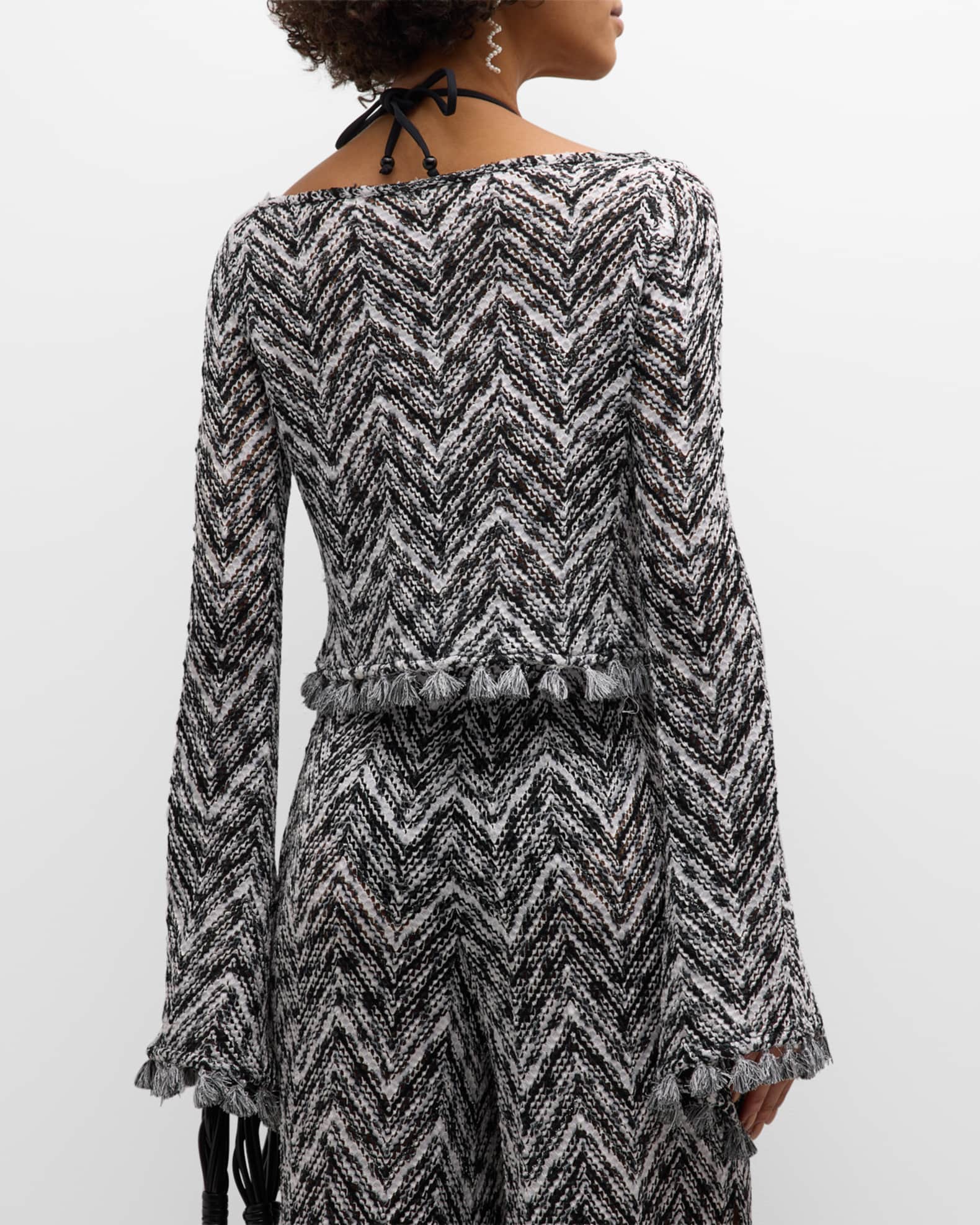 Ramy Brook Kaiya Chevron-Knit Tassel-Trim Crop Top | Neiman Marcus